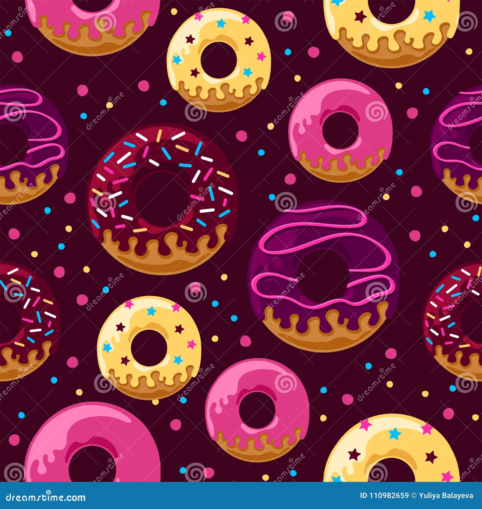 Glazed donuts pattern stock vector. Illustration of pink - 110982659