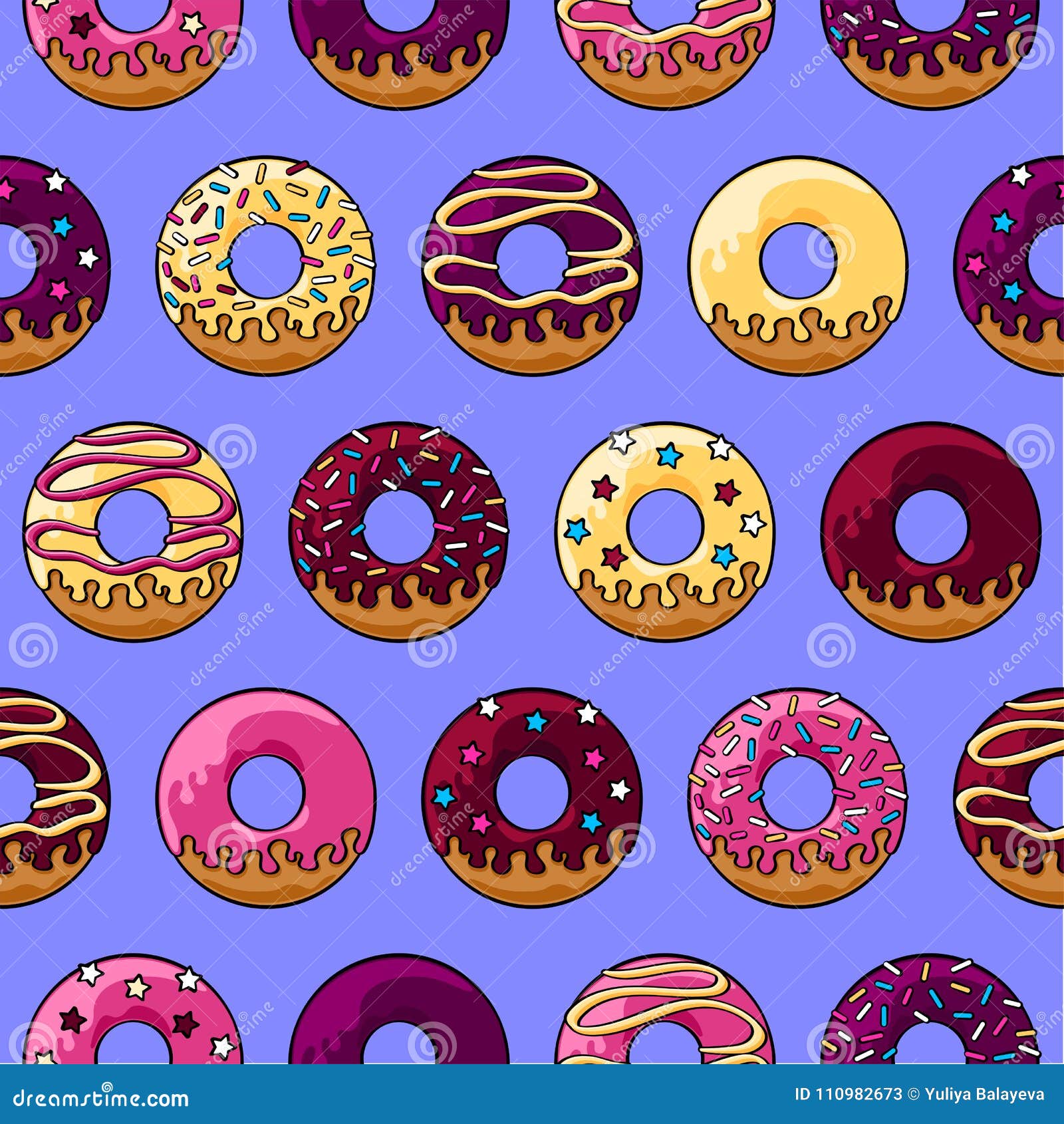 Glazed donuts pattern stock vector. Illustration of junk - 110982673