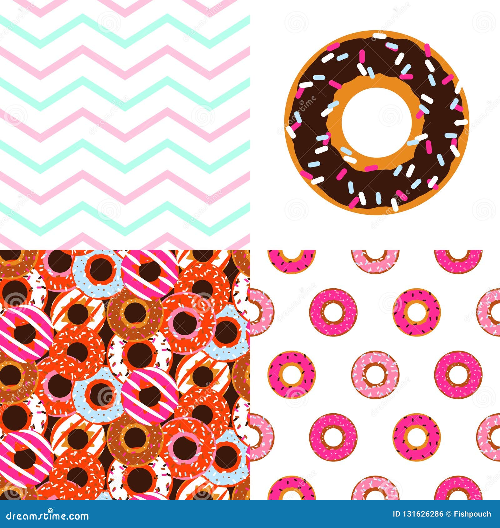 Glazed Donuts Patterns Set. Cute Sweet Doughnuts Background. Stock ...