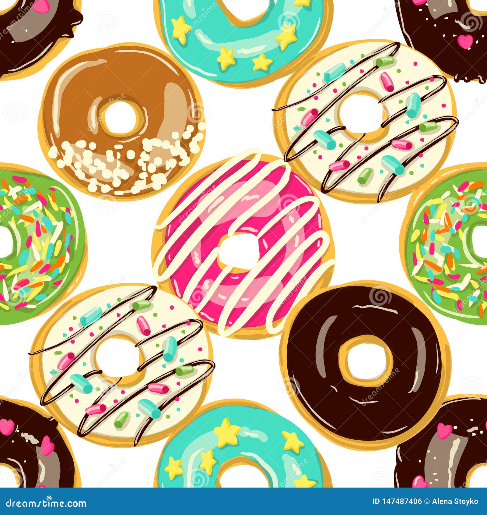 Glazed Donuts Seamless Pattern. Bakery Vector Illustration Stock Vector ...