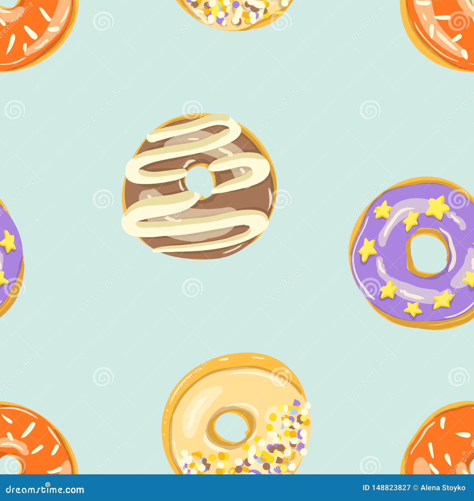 Glazed Donuts Seamless Pattern. Bakery Vector Illustration. Top View ...