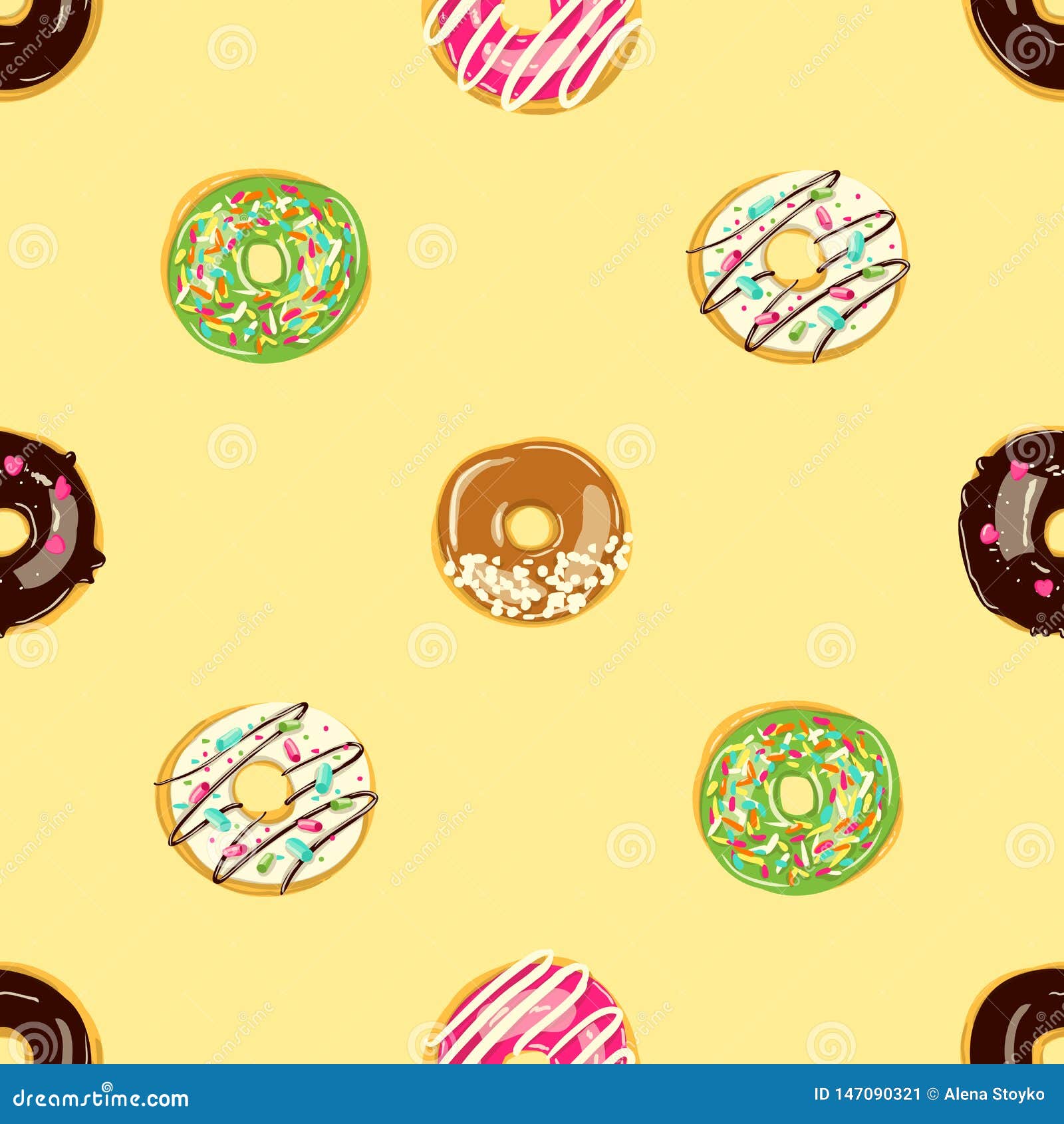 Glazed Donuts Seamless Pattern. Bakery Vector Illustration. Top View ...