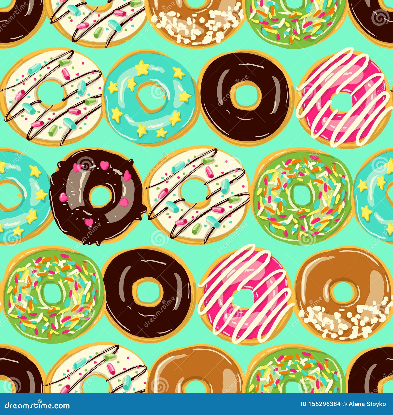 Glazed Donuts Seamless Pattern. Bakery Vector Illustration. Top View ...