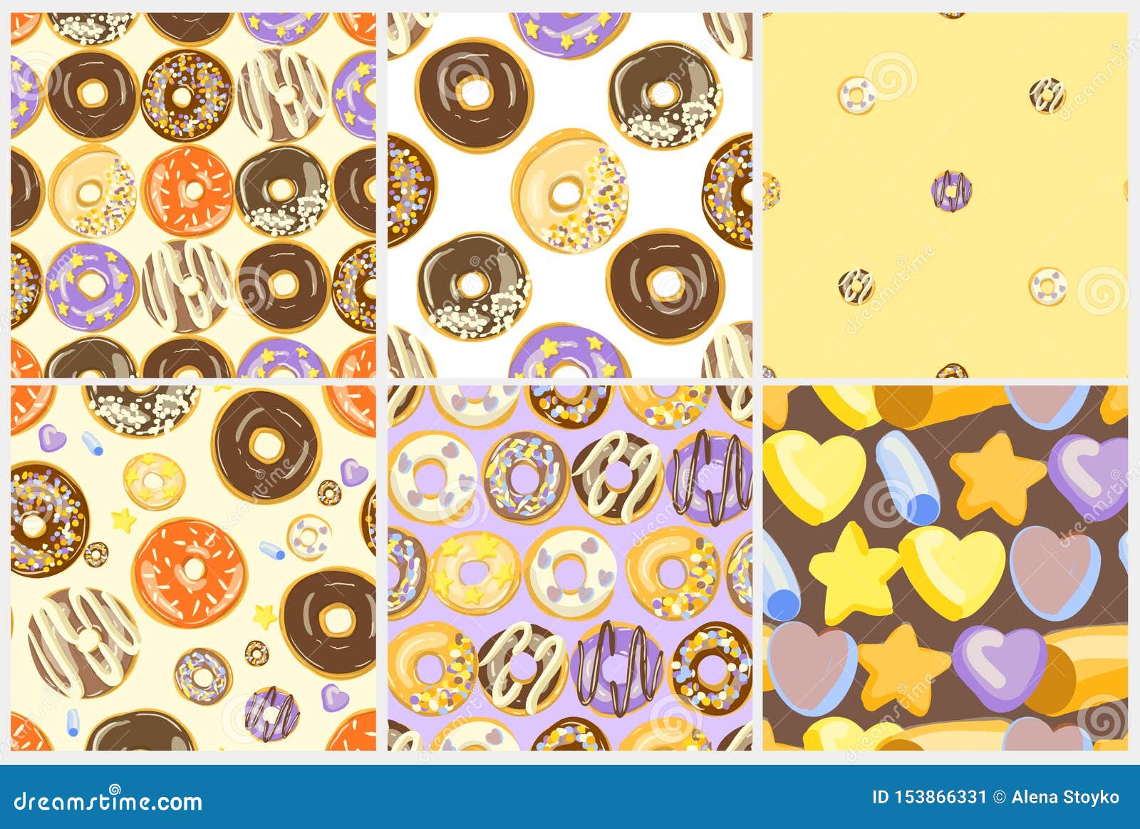 Glazed Donuts Seamless Pattern Set. Bakery Vector Illustrations. G;azed ...