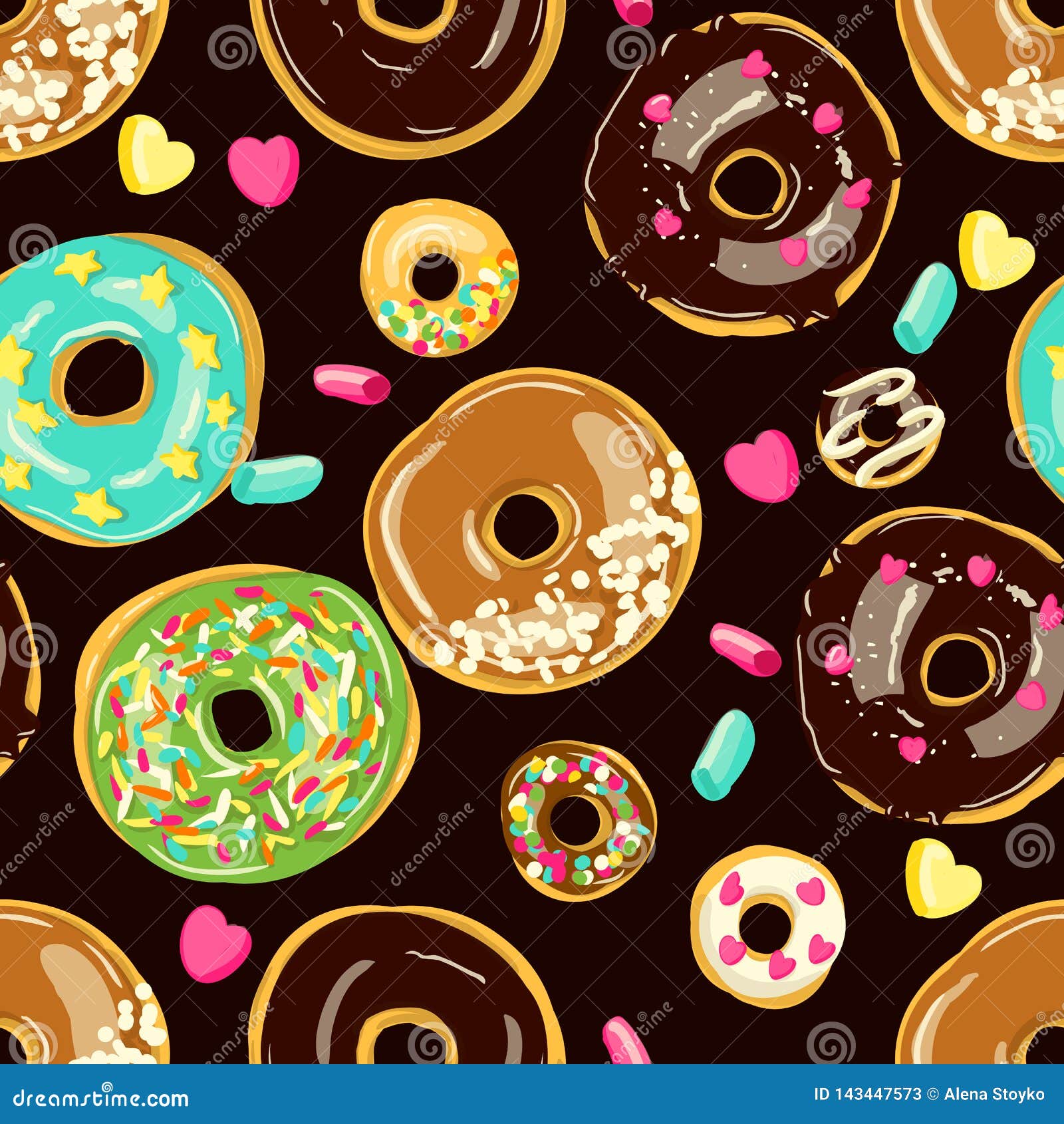 Glazed Donuts Seamless Pattern Vector Illustration. Top View Doughnuts ...