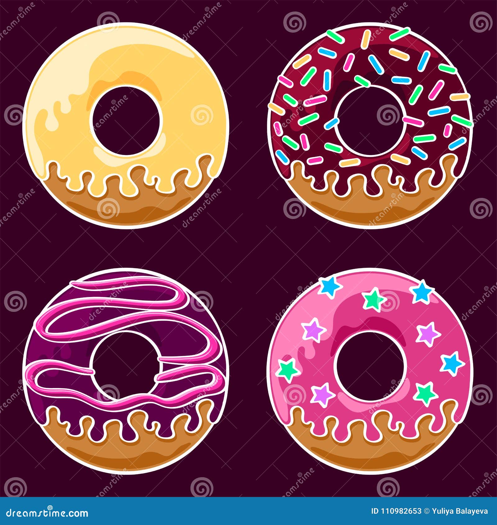 Glazed donuts set stock vector. Illustration of sticker - 110982653