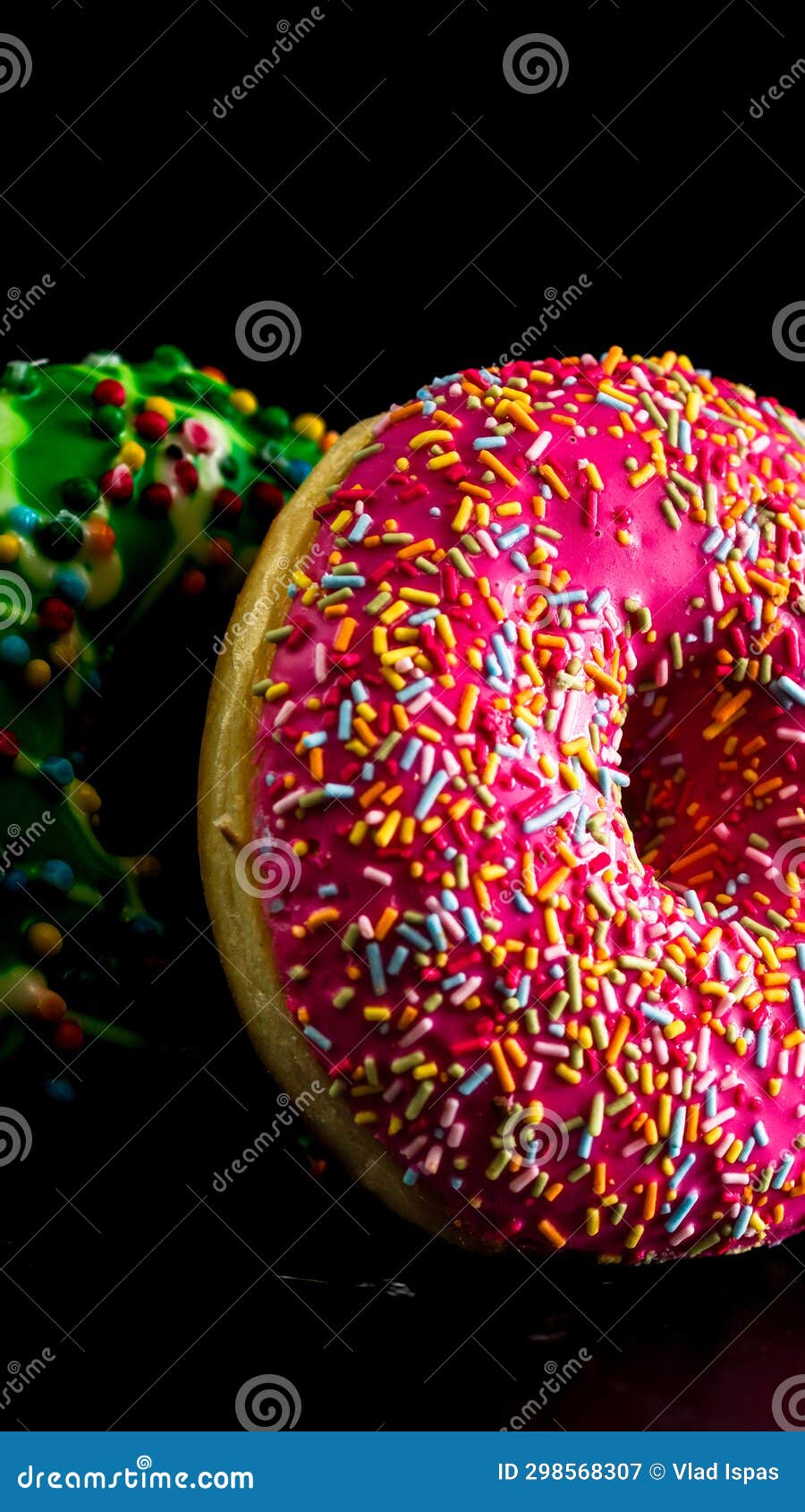 Glazed Donuts with Sprinkles Isolated. Close Up of Colorful Donuts ...