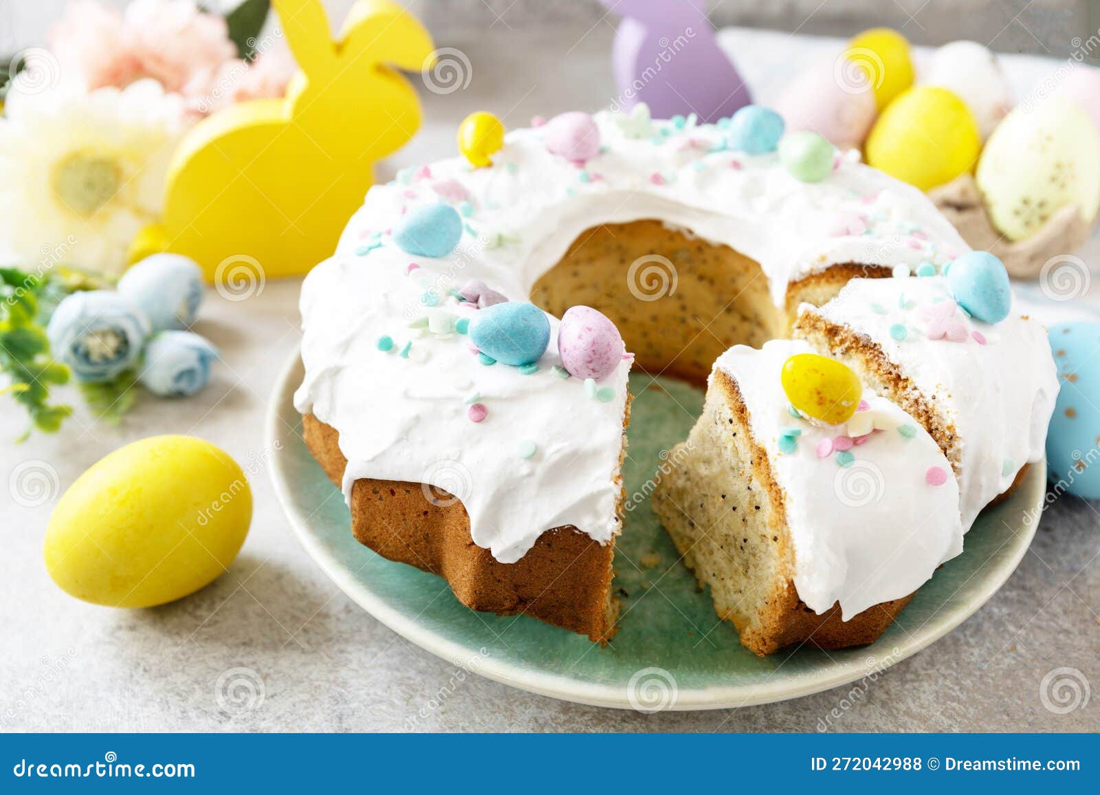Glazed Easter Lemon Cake Decorated with Confectionery and Mini ...