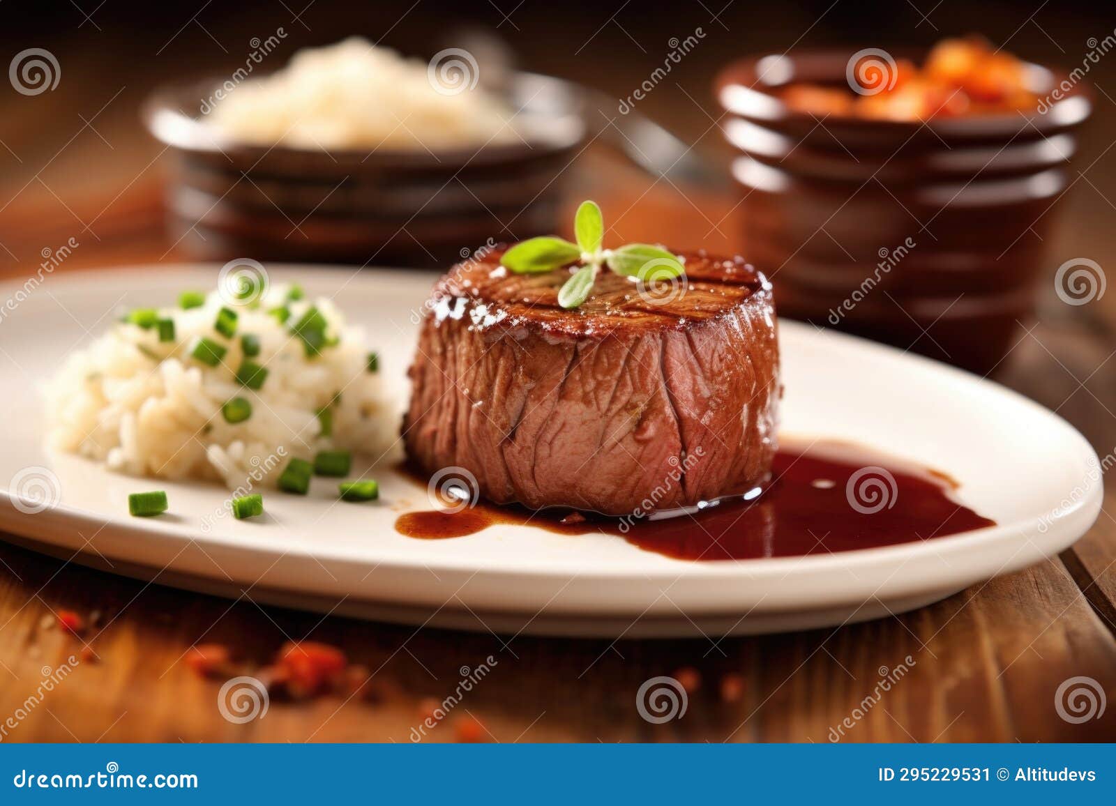 Glazed Filet Mignon on Ceramic Dish with Garnish Stock Image - Image of ...