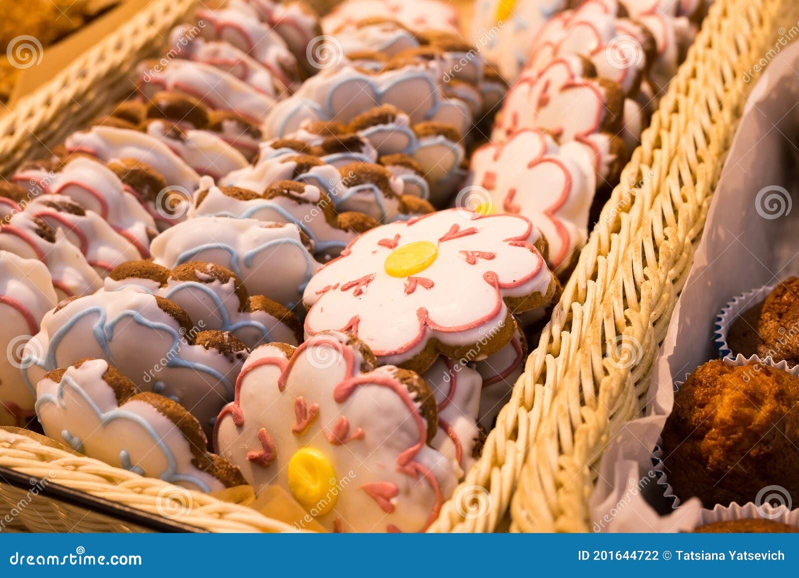Glazed Flower Shaped Pastries on a Bakery Counter Stock Photo - Image ...