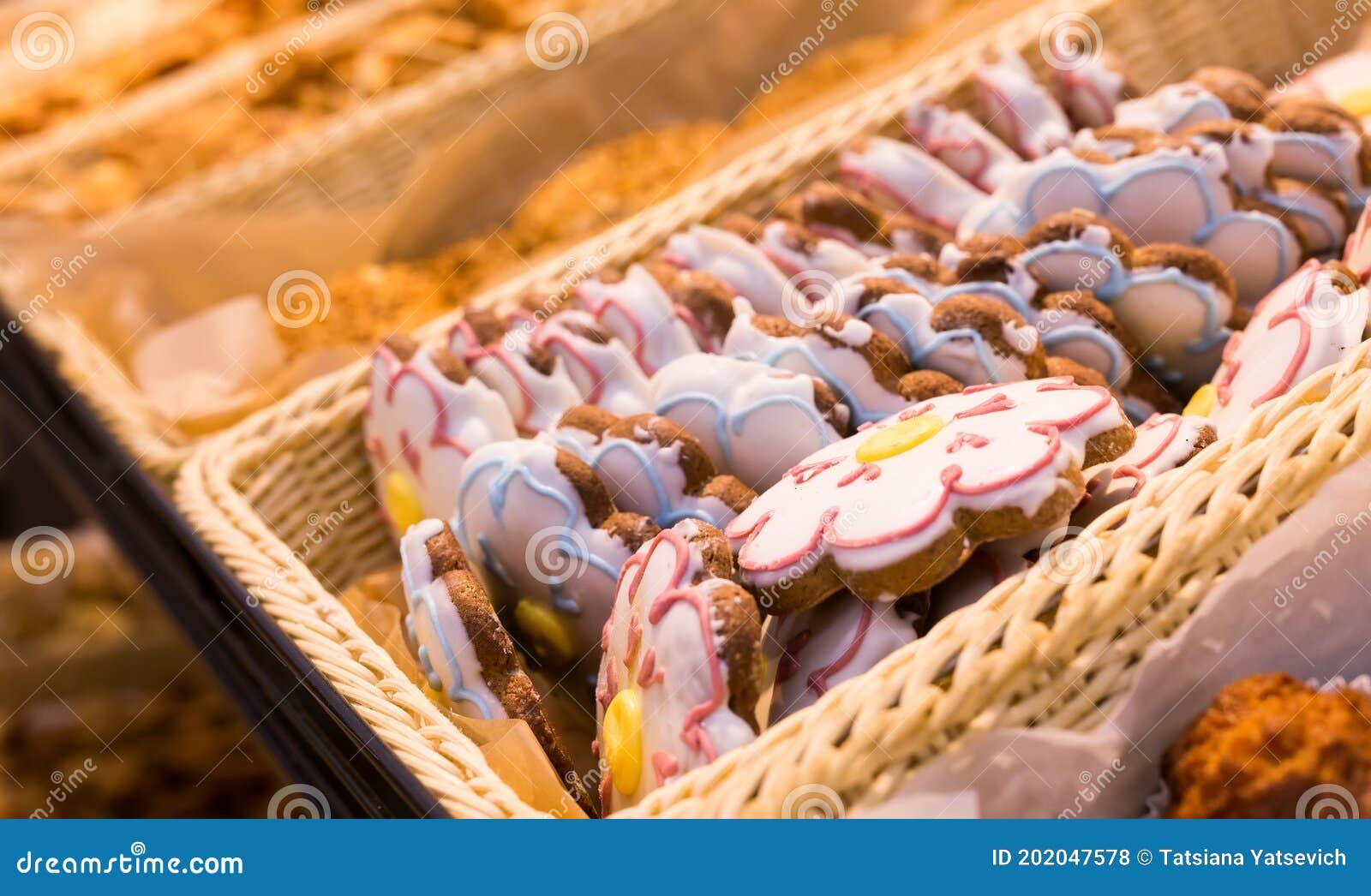 Glazed Flower Shaped Pastries on a Bakery Counter Stock Photo - Image ...