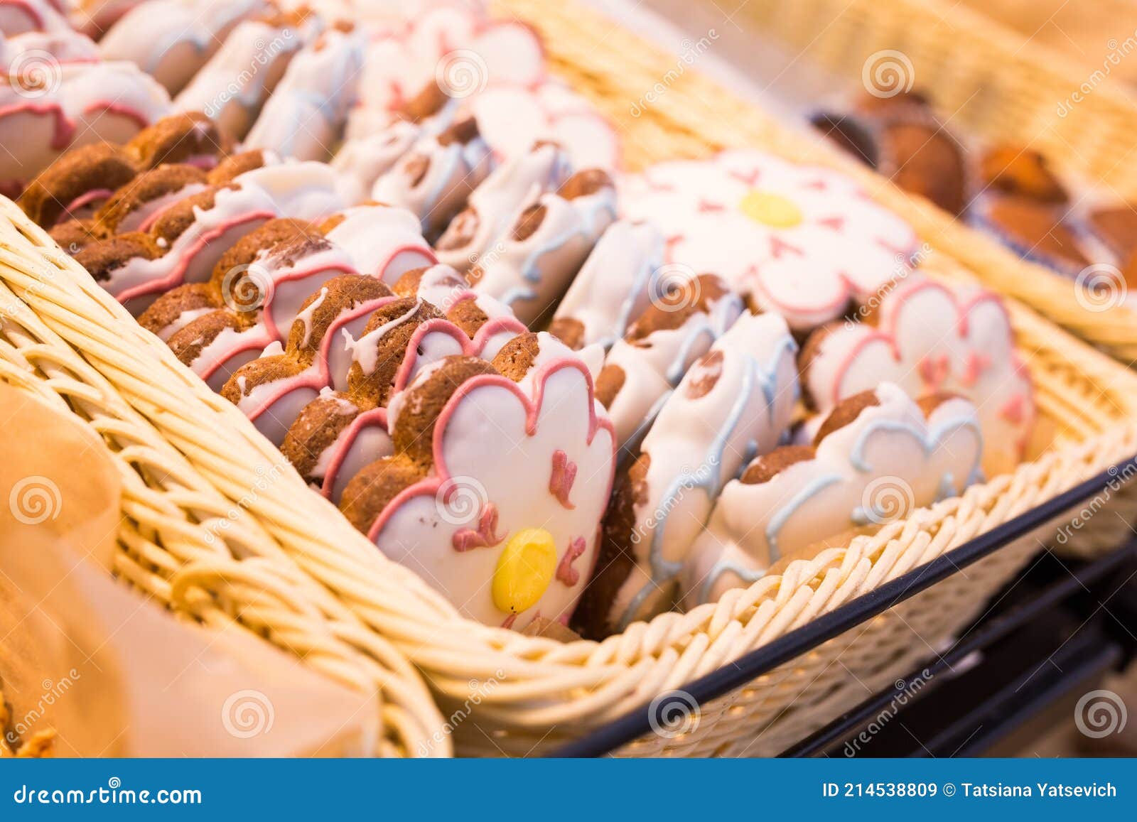 Glazed Flower Shaped Pastries on a Bakery Counter Stock Image - Image ...