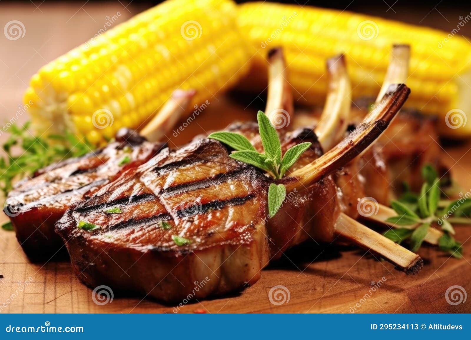 Glazed Lamb Chops Next To Corn on the Cob Stock Image - Image of corn ...