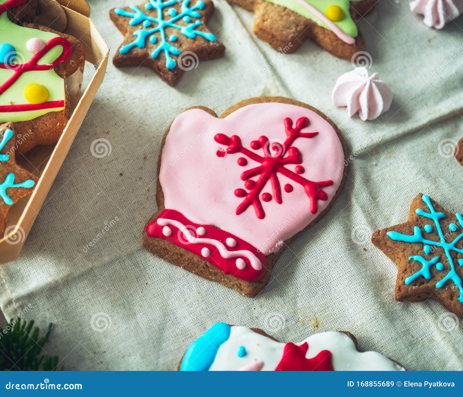 Glazed Painted Gingerbread in the Shape of a Mitten in the Center of ...