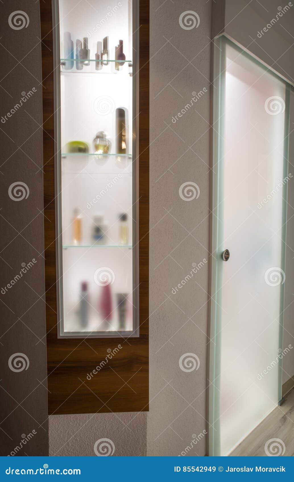 Glazed Shelf with Backlight Stock Image - Image of doors, room: 85542949
