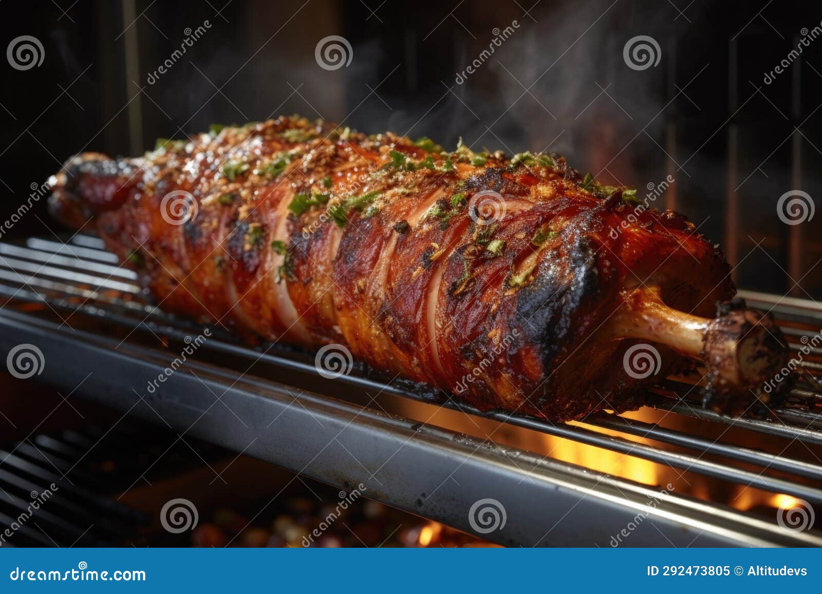 A Glazed Spiced Leg of Lamb Rotating on a Kitchen Spit Stock Image ...
