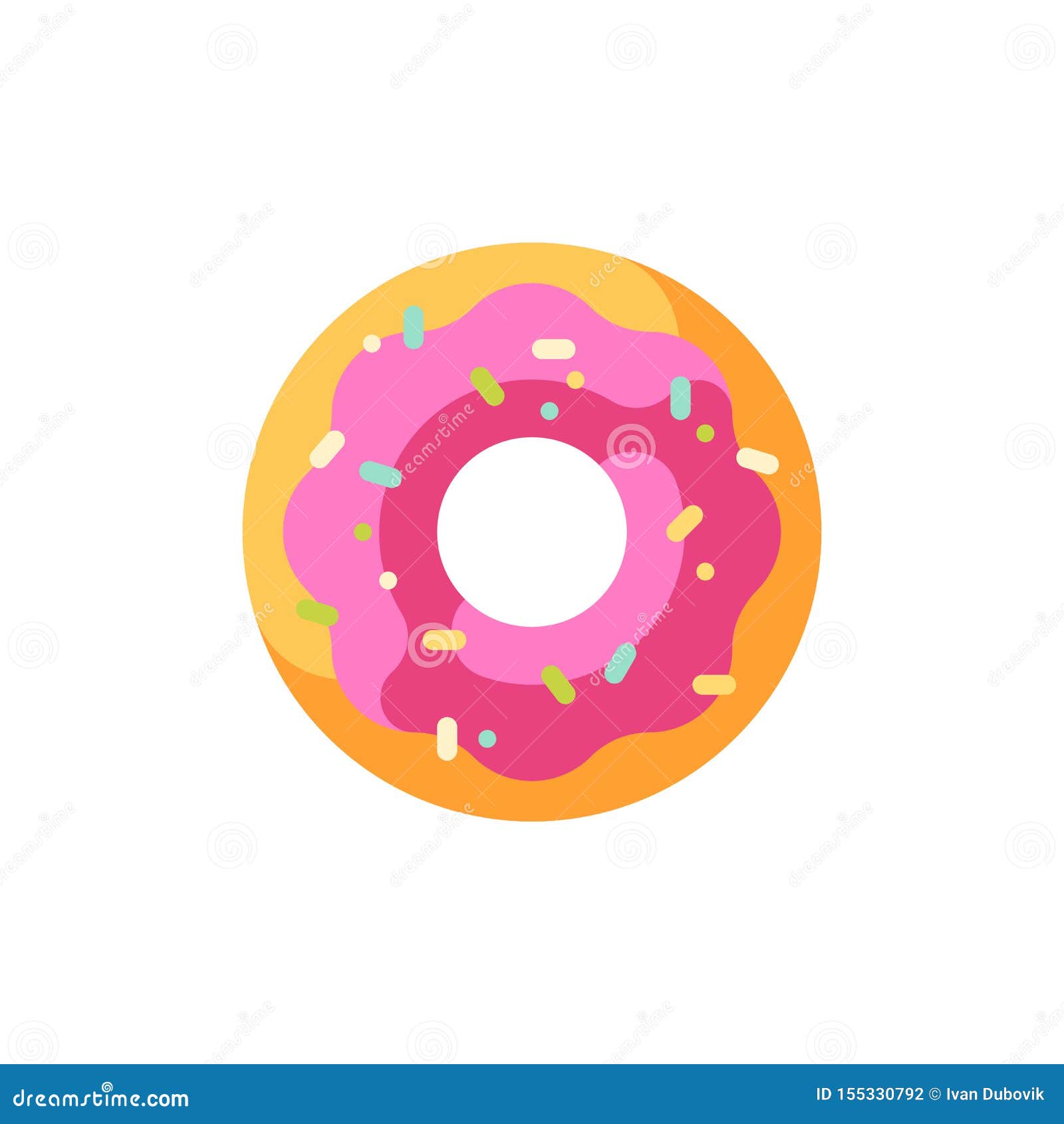 Glazed Sprinkled Pink Donut Flat Icon Stock Vector - Illustration of ...