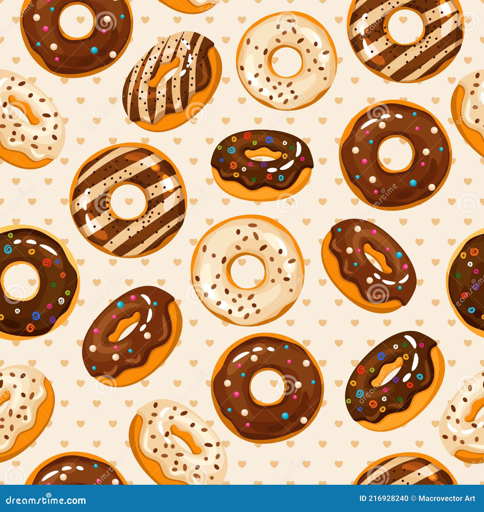 Glazed And Sugar Powdered Vector Chocolate Donuts Seamless Texture ...