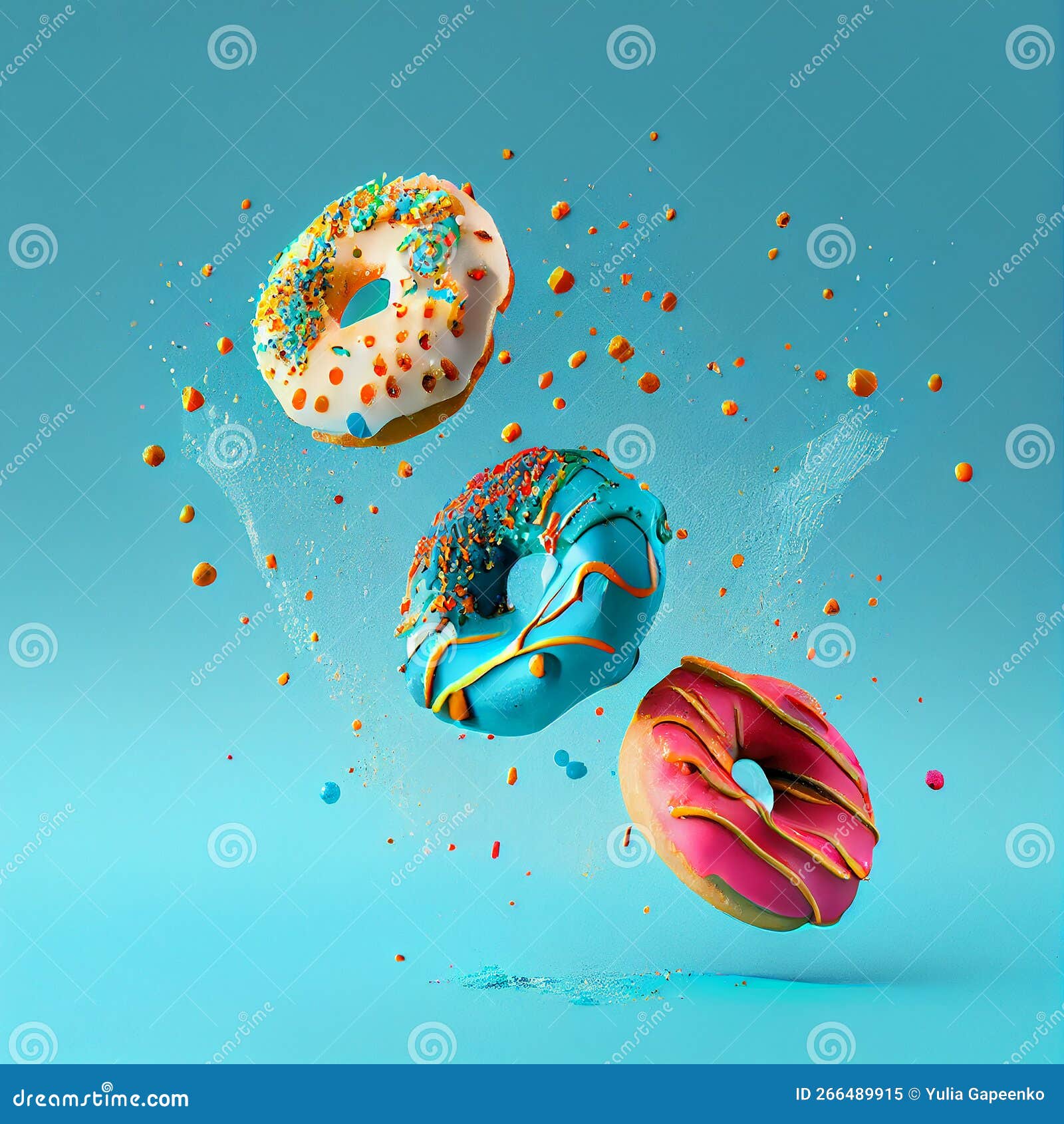 Glazed Sweet Realistic Donut on Blue Background Generative AI Stock ...