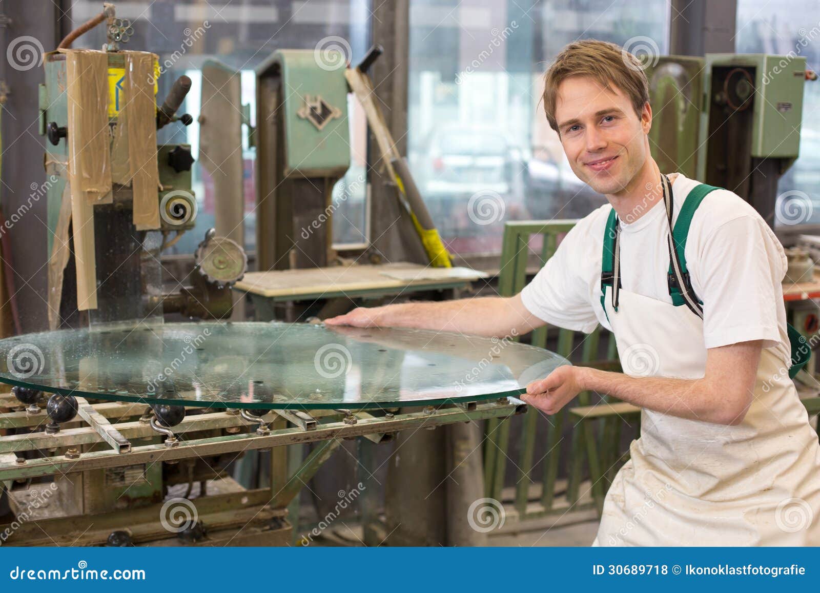 Glazier Grinding a Pieco of Glass Stock Photo - Image of working, belt ...