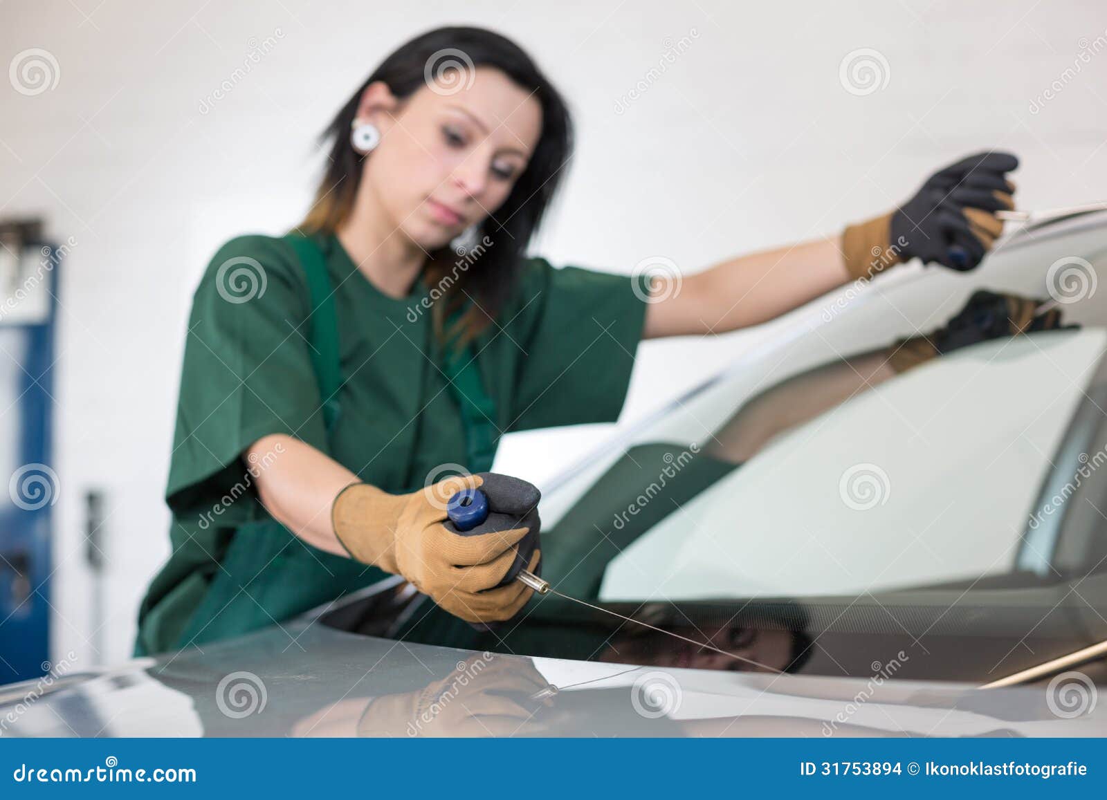 Glazier Removing Windshield Stock Photo - Image of workshop, glass ...