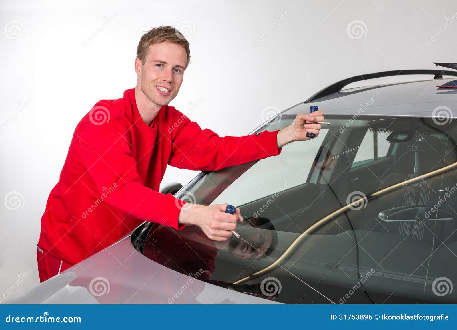 Glazier Removing Windshield Stock Photo - Image of stonechipping ...