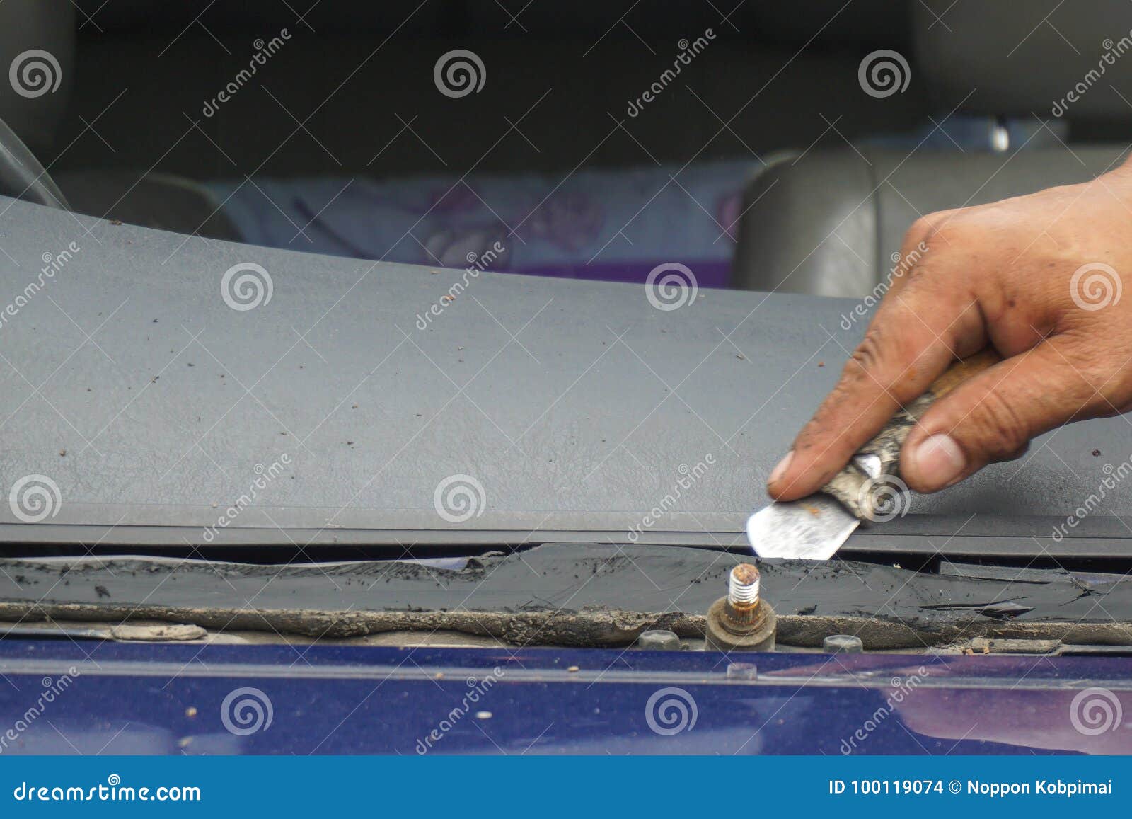 Glazier Repairing Fix Crack Broken Windshield, Windscreen. Stock Photo ...