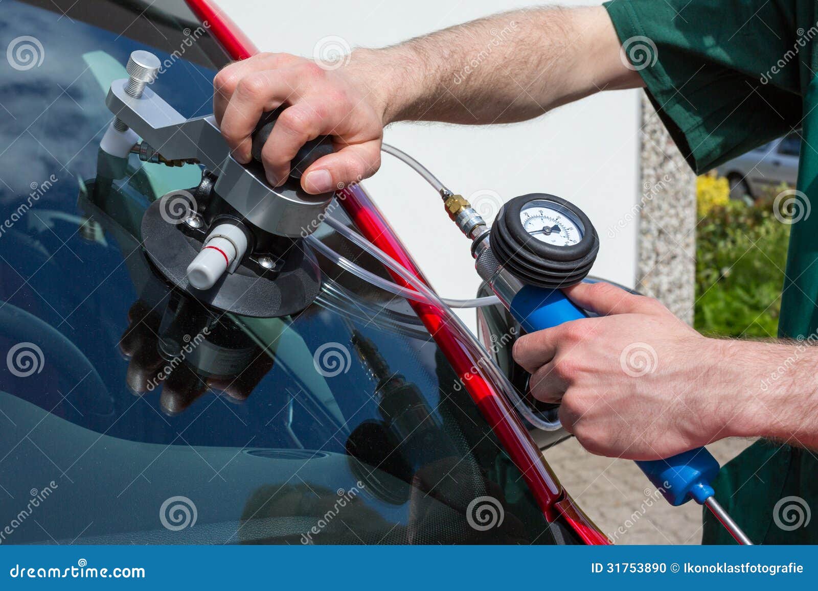 Glazier Repairing Windscreen after Stone Chipping Damage Stock Photo ...