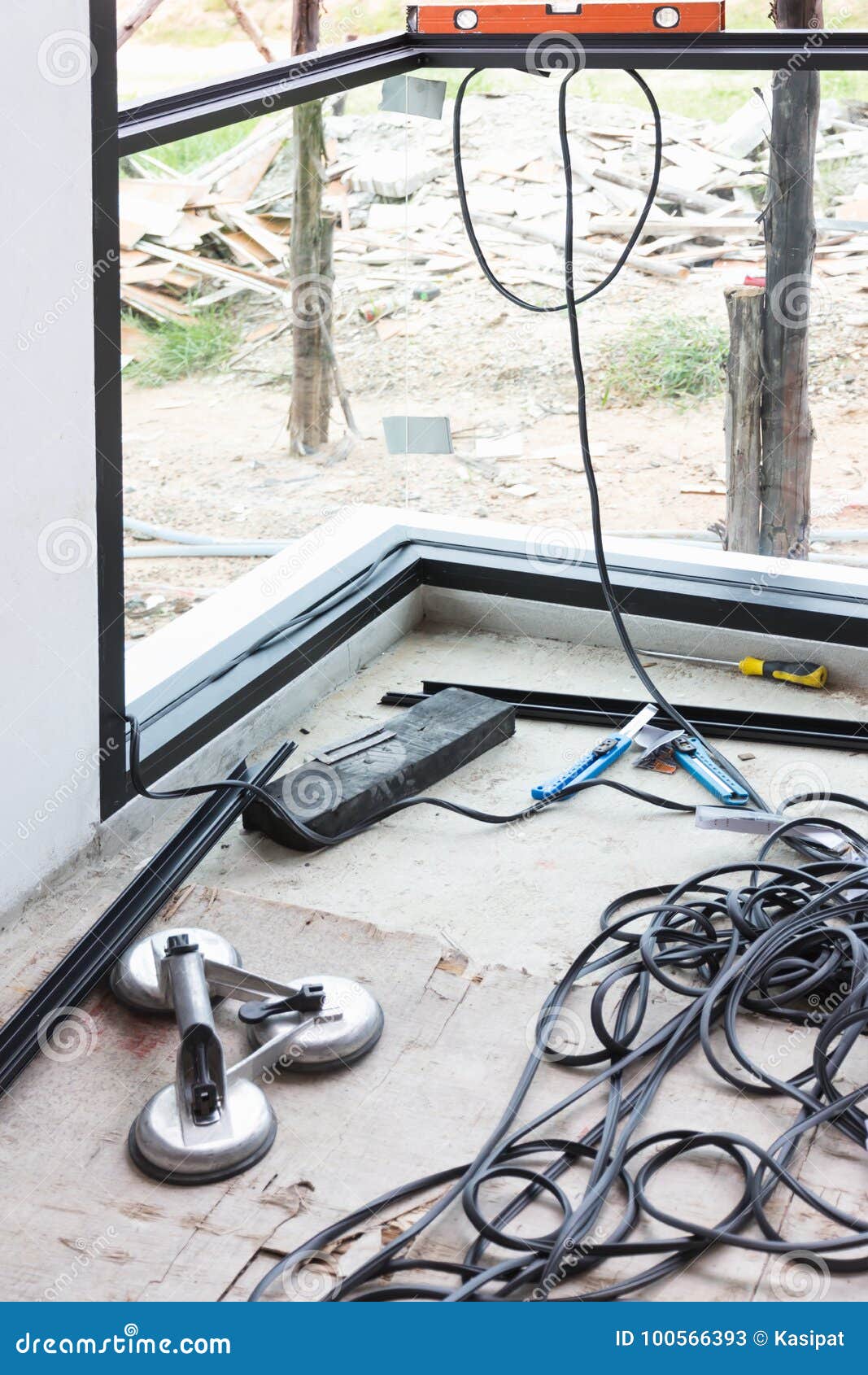 Glazier work installing stock image. Image of manufactory - 100566393