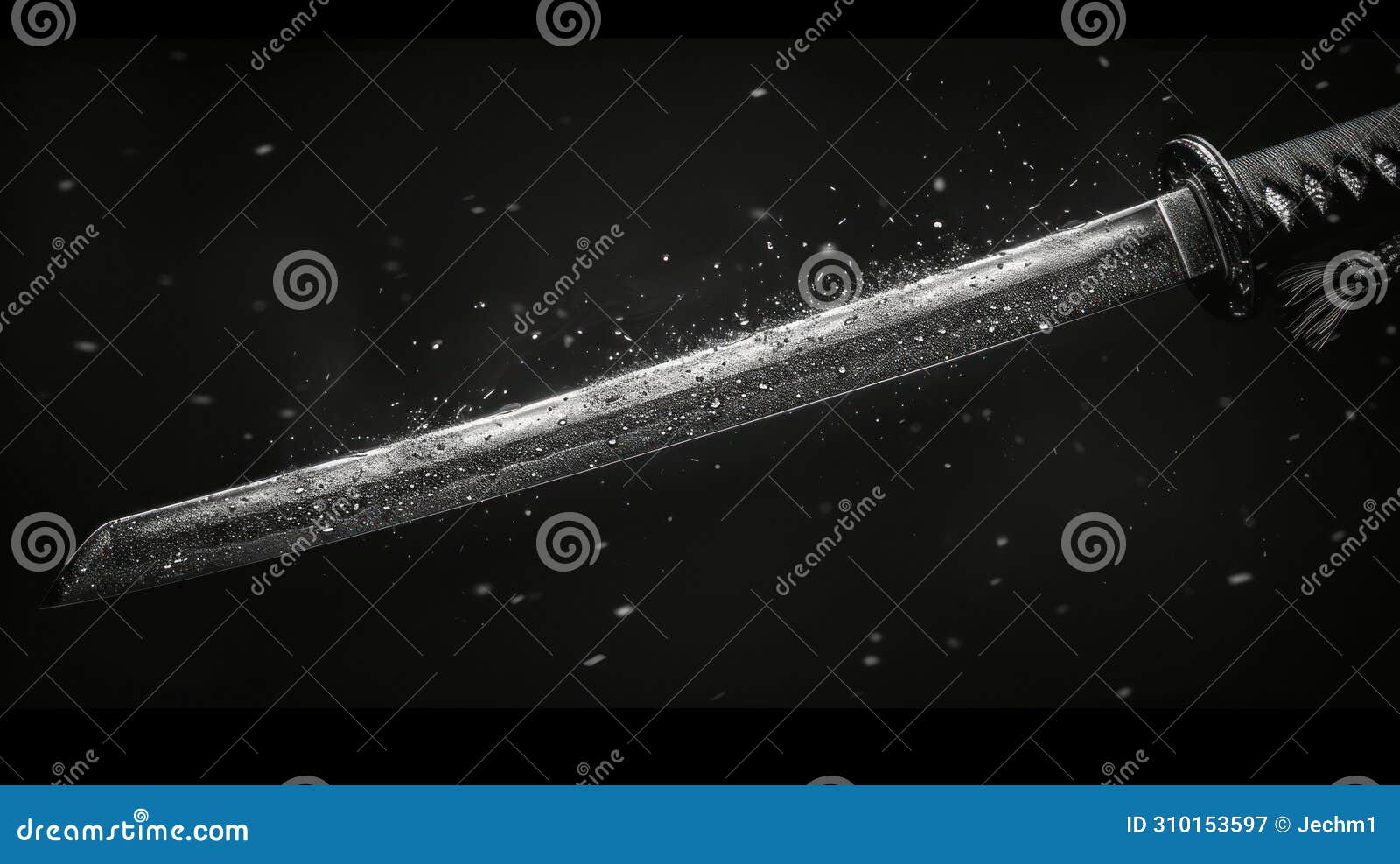 Gleaming Sword Blade with Water Droplets in the Dark Stock Illustration ...