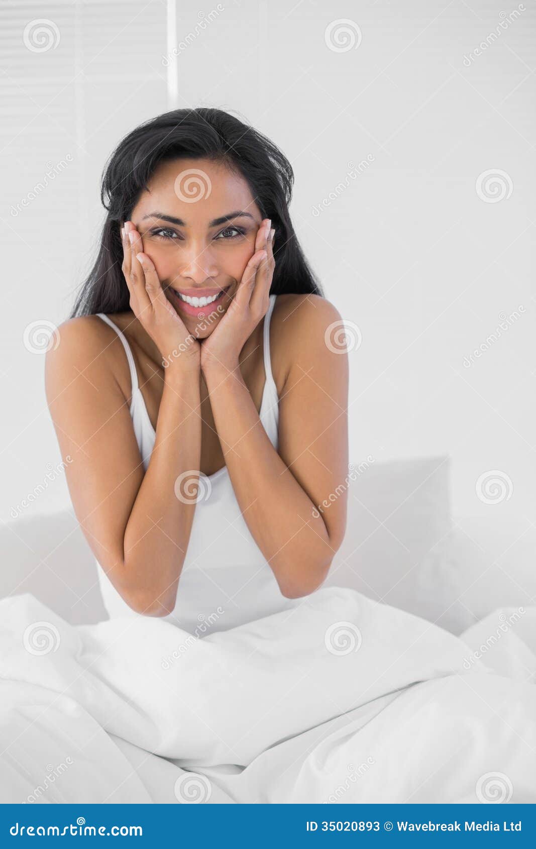 Gleeful Dark Haired Woman Posing Smiling At Camera Stock Image Image
