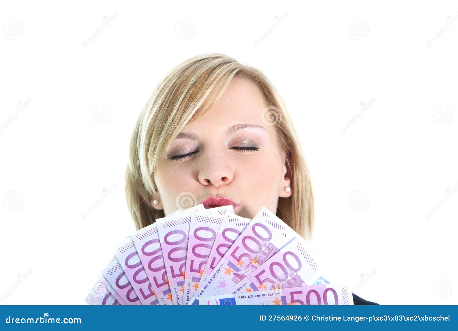 Gleeful Woman with 500 Euro Notes Stock Photo - Image of currency ...