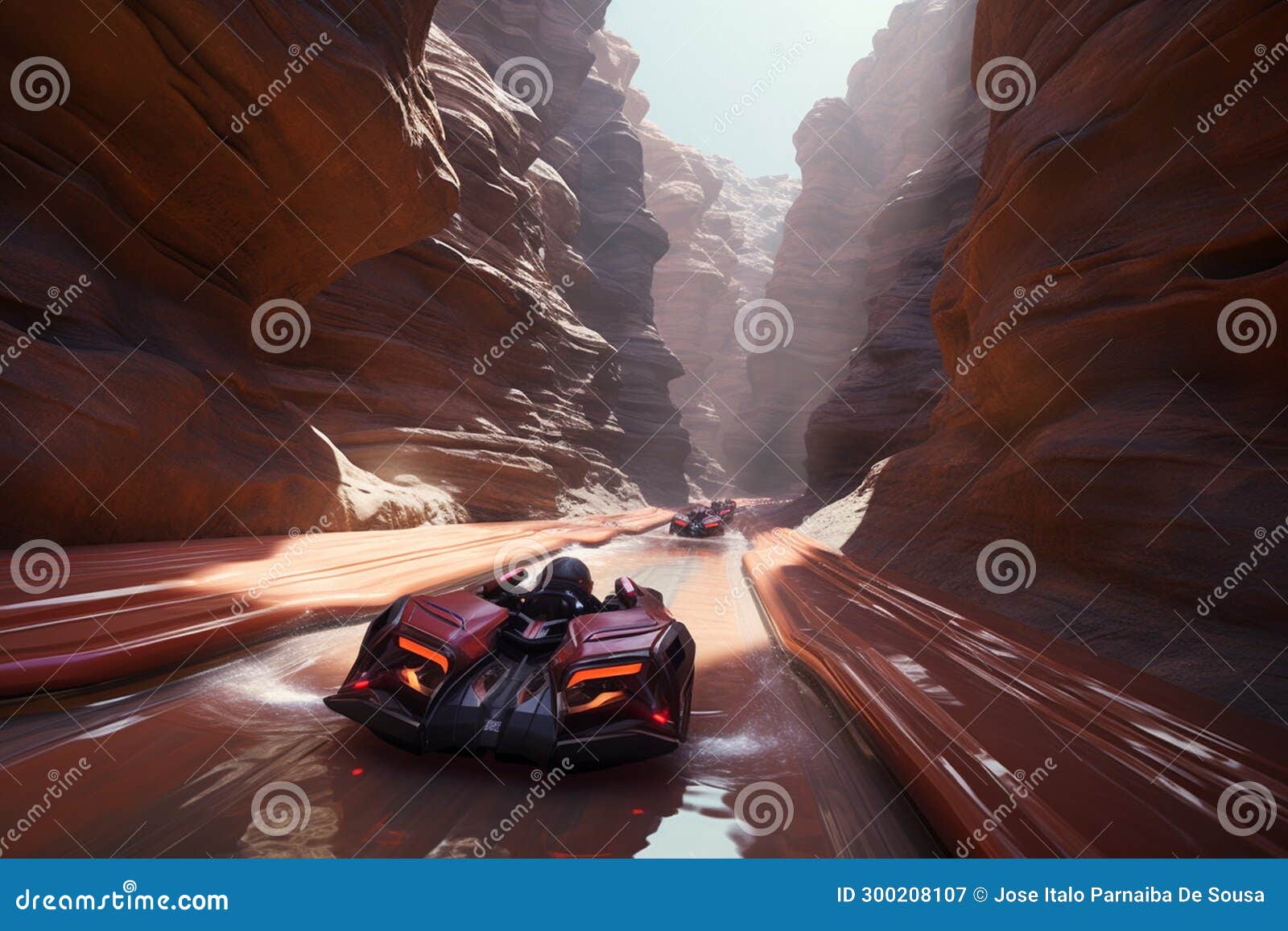 Glide through a Canyon Where Futuristic Racing Stock Illustration ...