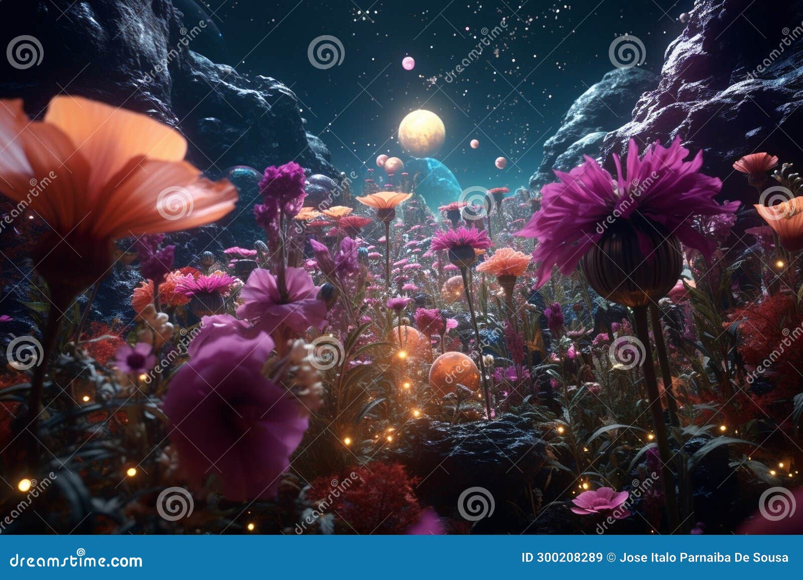 Glide through an Interstellar Garden Where Stock Illustration ...