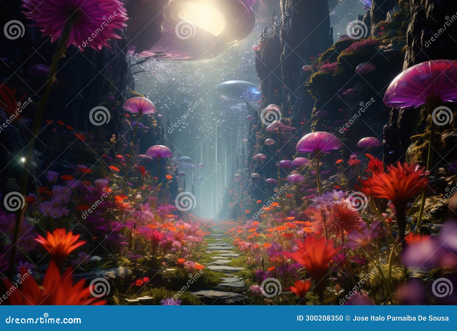 Glide through an Interstellar Garden Where Stock Illustration ...