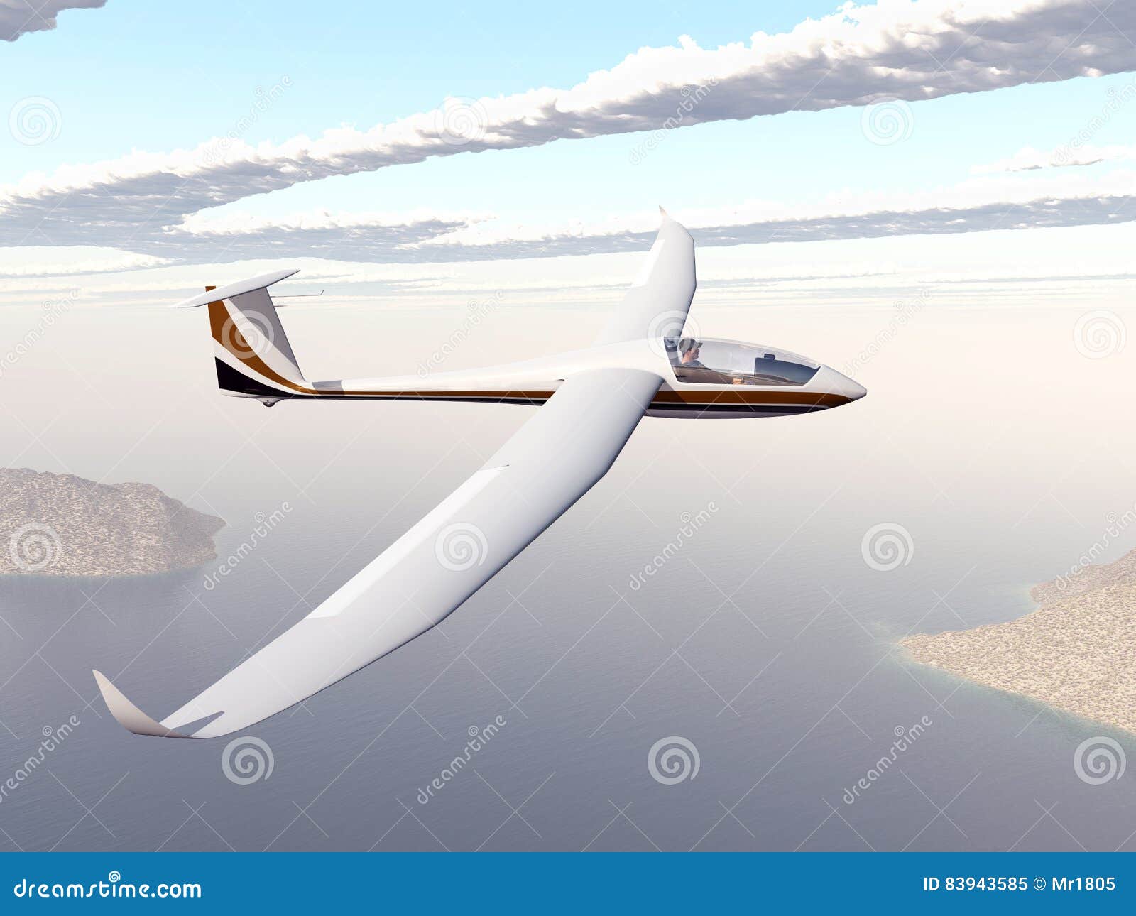 Glider Over a Coastal Landscape Stock Illustration - Illustration of ...