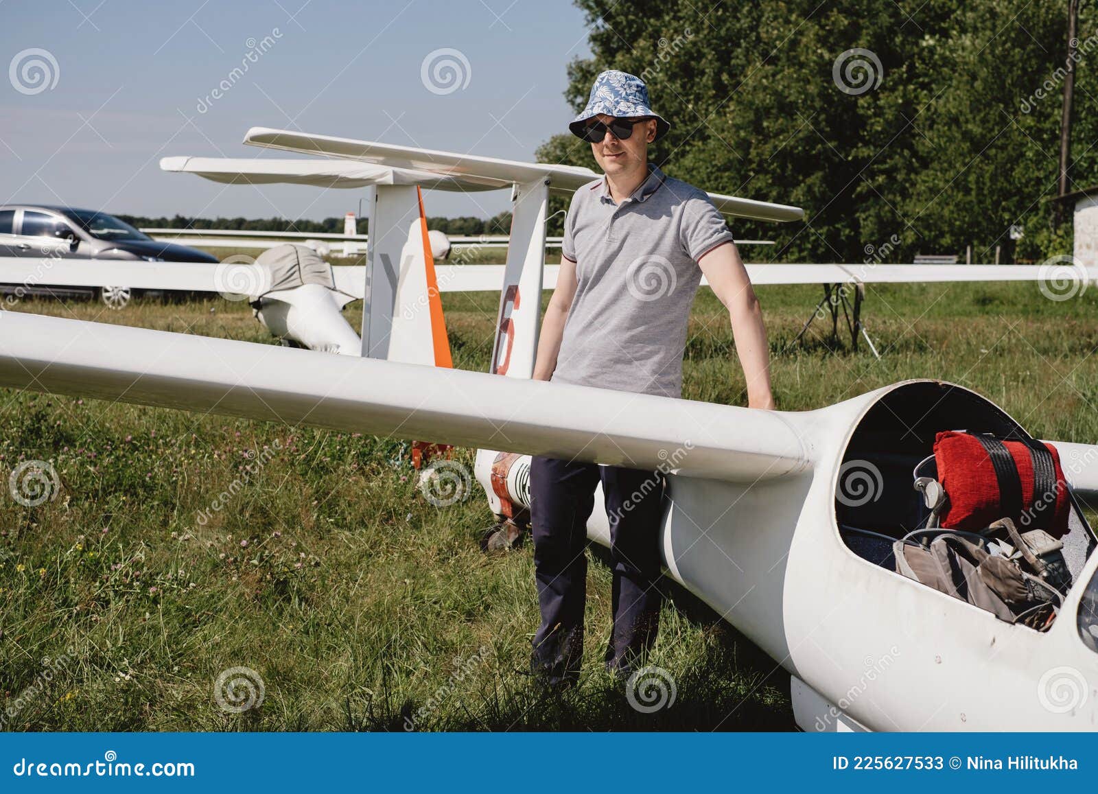 Glider Pilot Getting Ready for Flight on Small Motorless Aircraft Stock ...