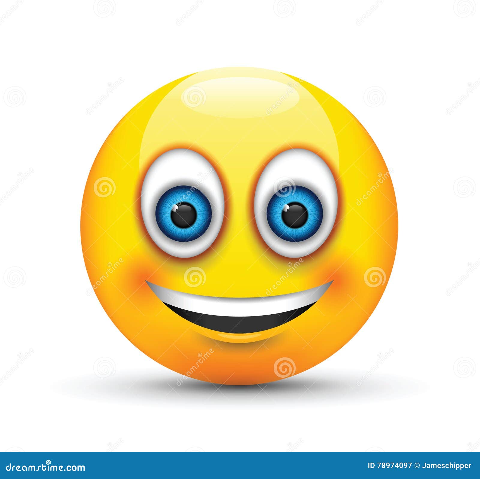 Glimlachende Emoji Grote Blauwe Ogen Vector Illustratie - Illustration ...