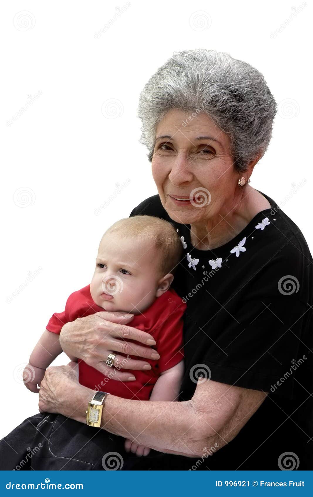 Glimlachende Groot-grootmoeder En Pruilend Groot-kleinkind Stock ...