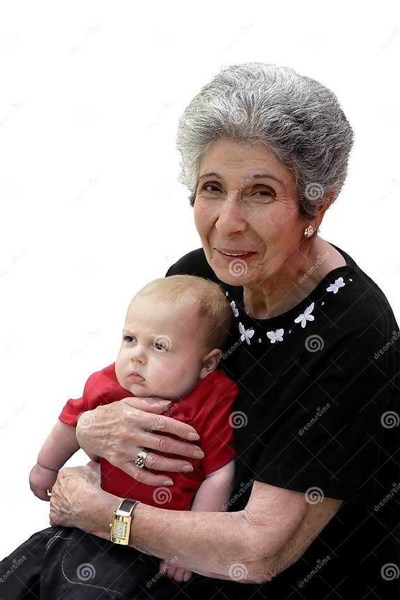 Glimlachende Groot-grootmoeder En Pruilend Groot-kleinkind Stock ...