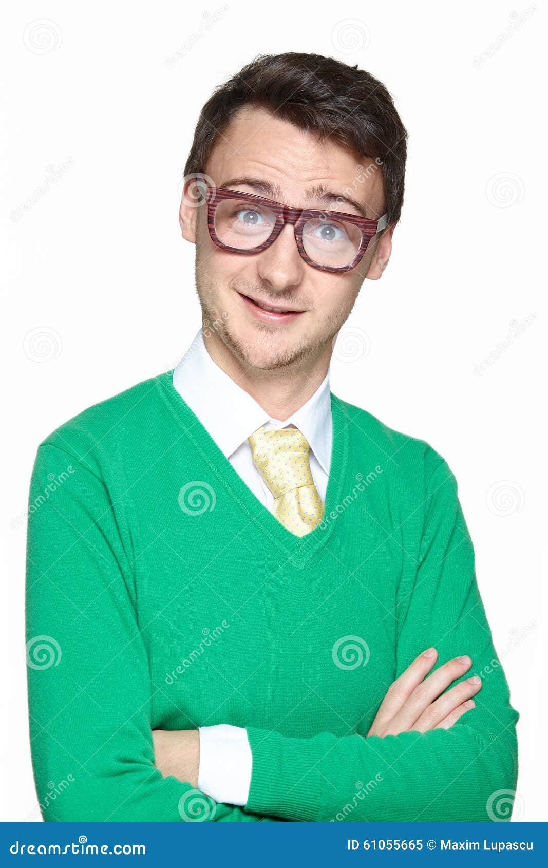 Glimlachende Nerd Jonge Mens Stock Afbeelding - Image of geek, nerd ...