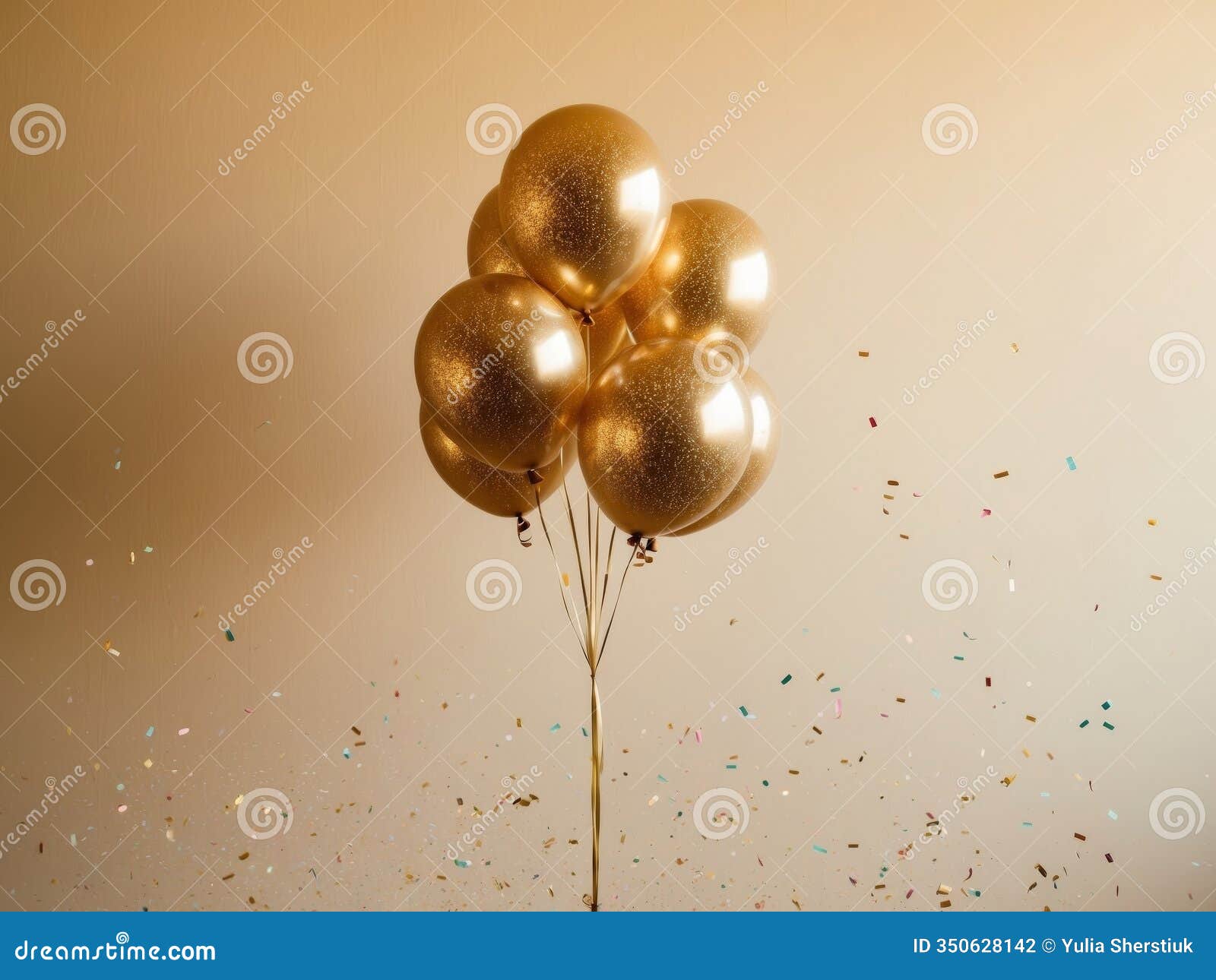Glimmering Gold Balloons with Confetti on a Warm Background Stock Photo ...