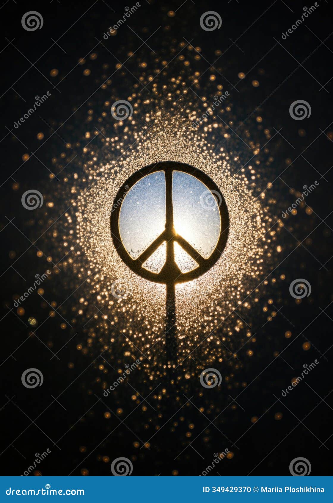 Glimmering Peace Sign Silhouette Against a Sparkling Backdrop Stock ...