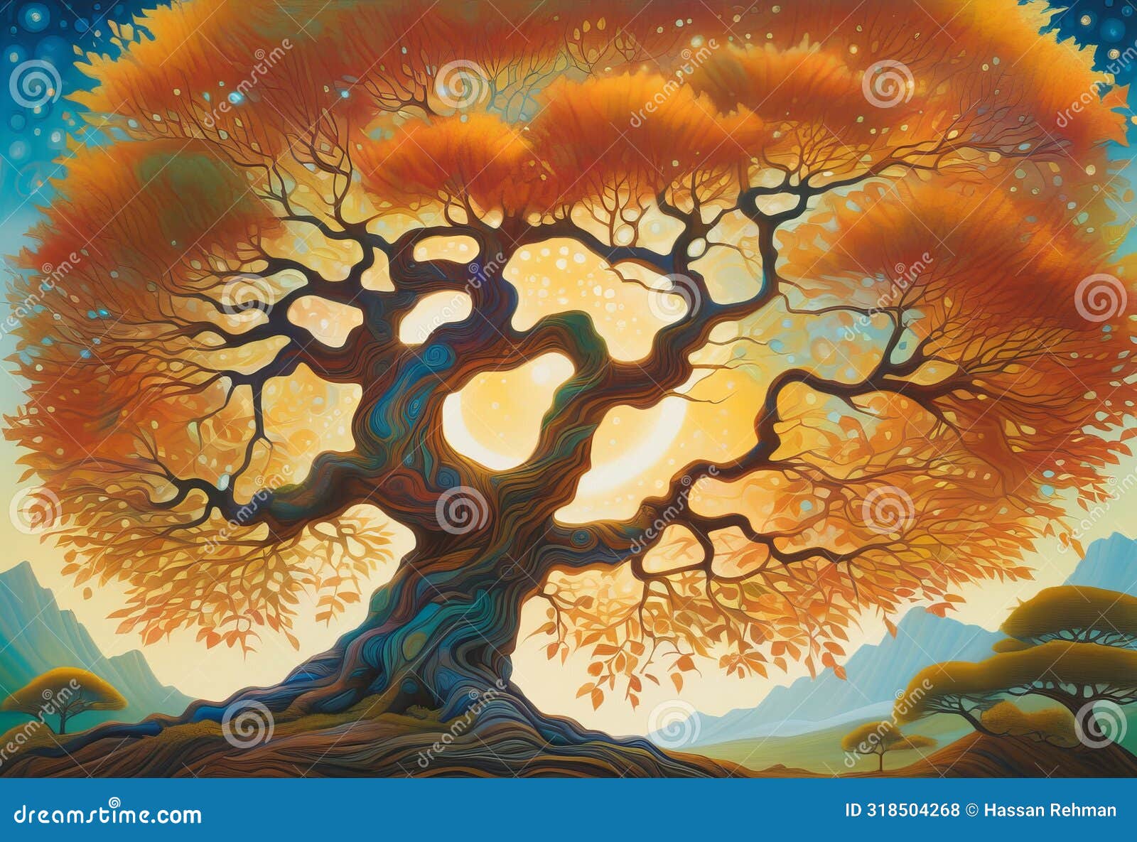 A Glimpse of Ancient Magic in the Ethereal Tree Painting Stock ...