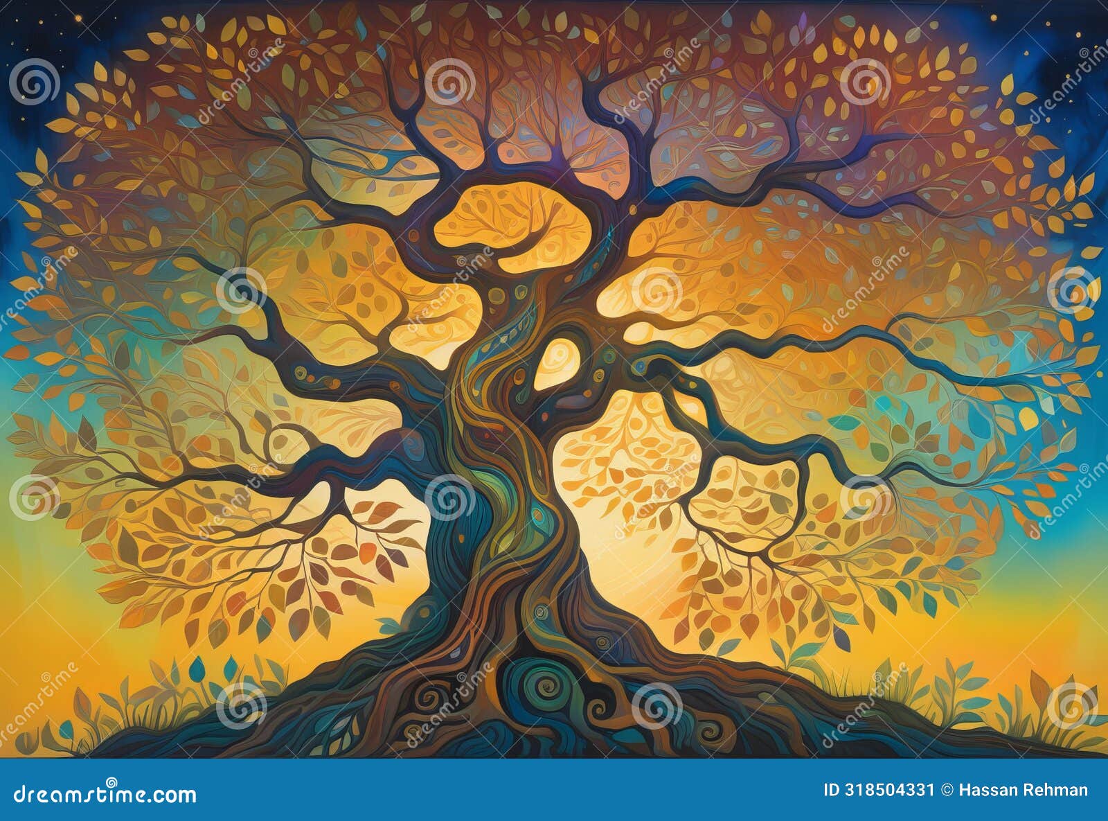 A Glimpse of Ancient Magic in the Ethereal Tree Painting Stock ...