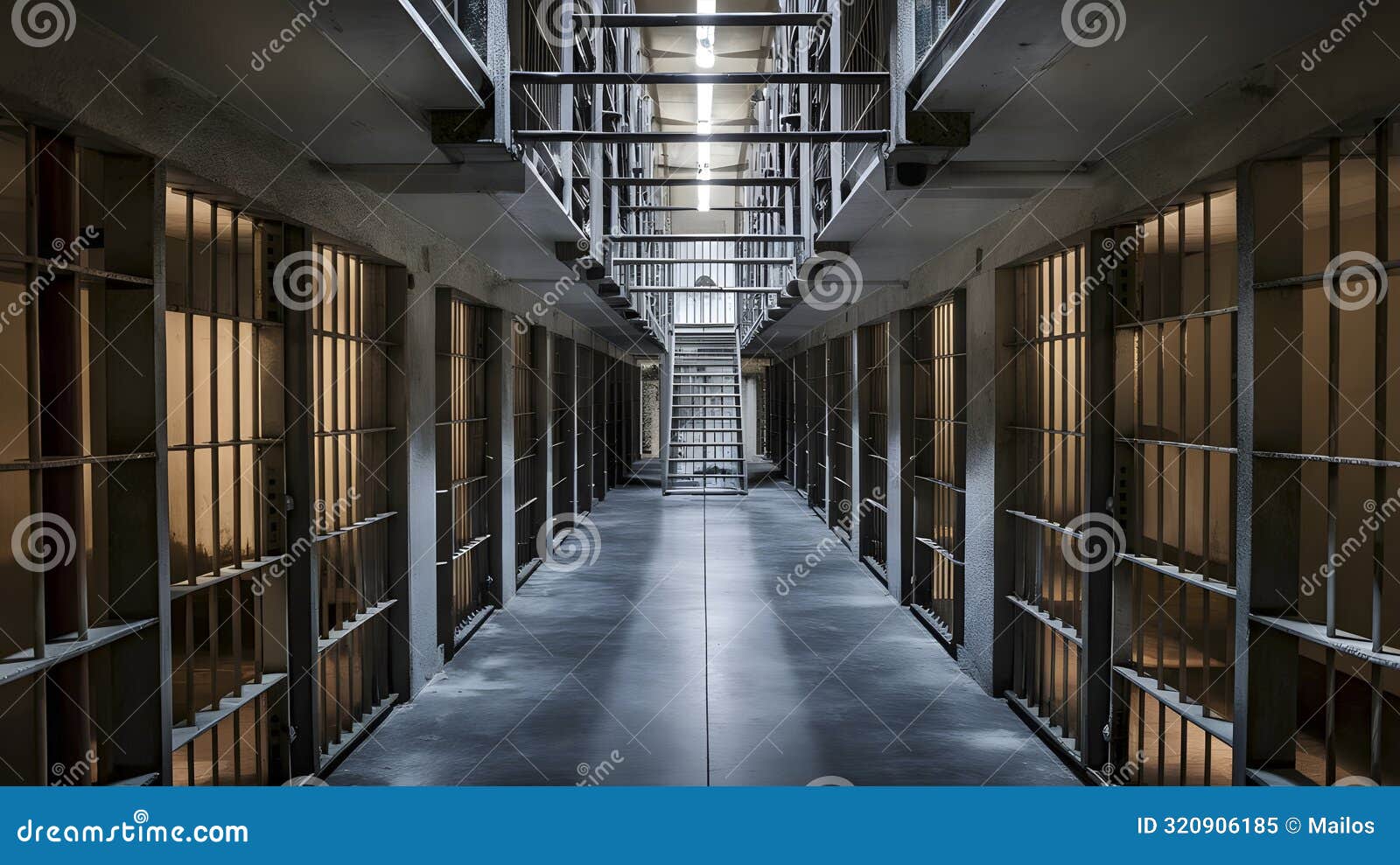 A Glimpse Down a Row of Jail Cells Stock Image - Image of imprisoned ...