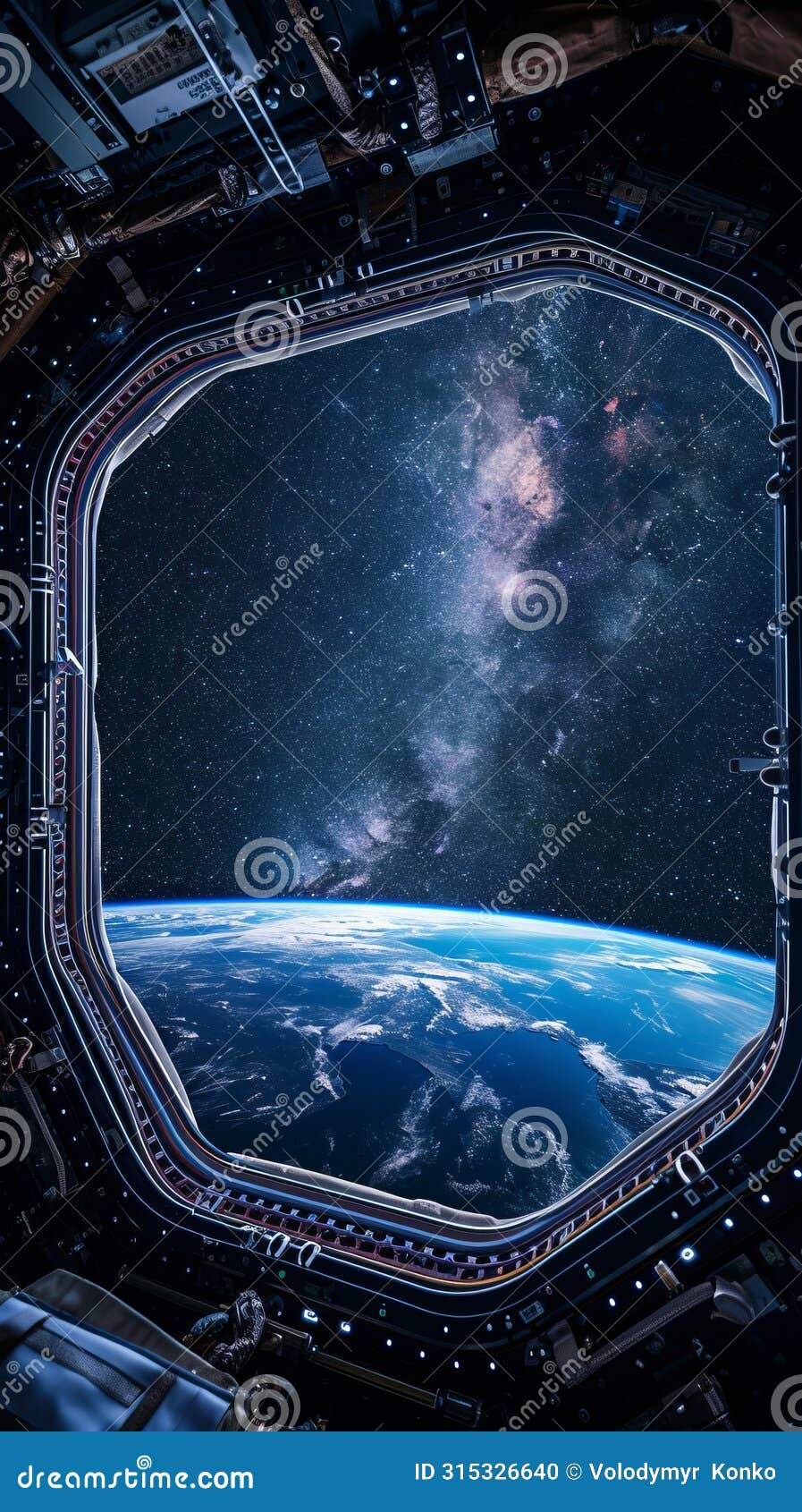 A Glimpse of Earth, the View from Inside a Space Station Stock Photo ...