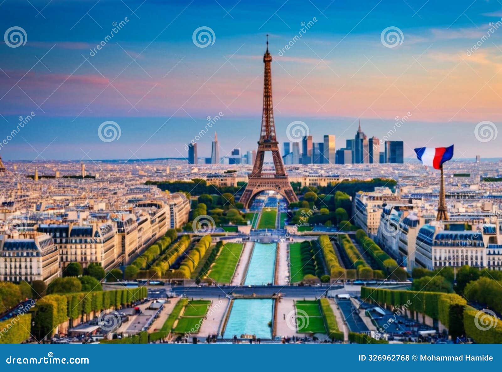 Glimpse the Eiffel Tower and a Fluttering French Flag. Stock Photo ...