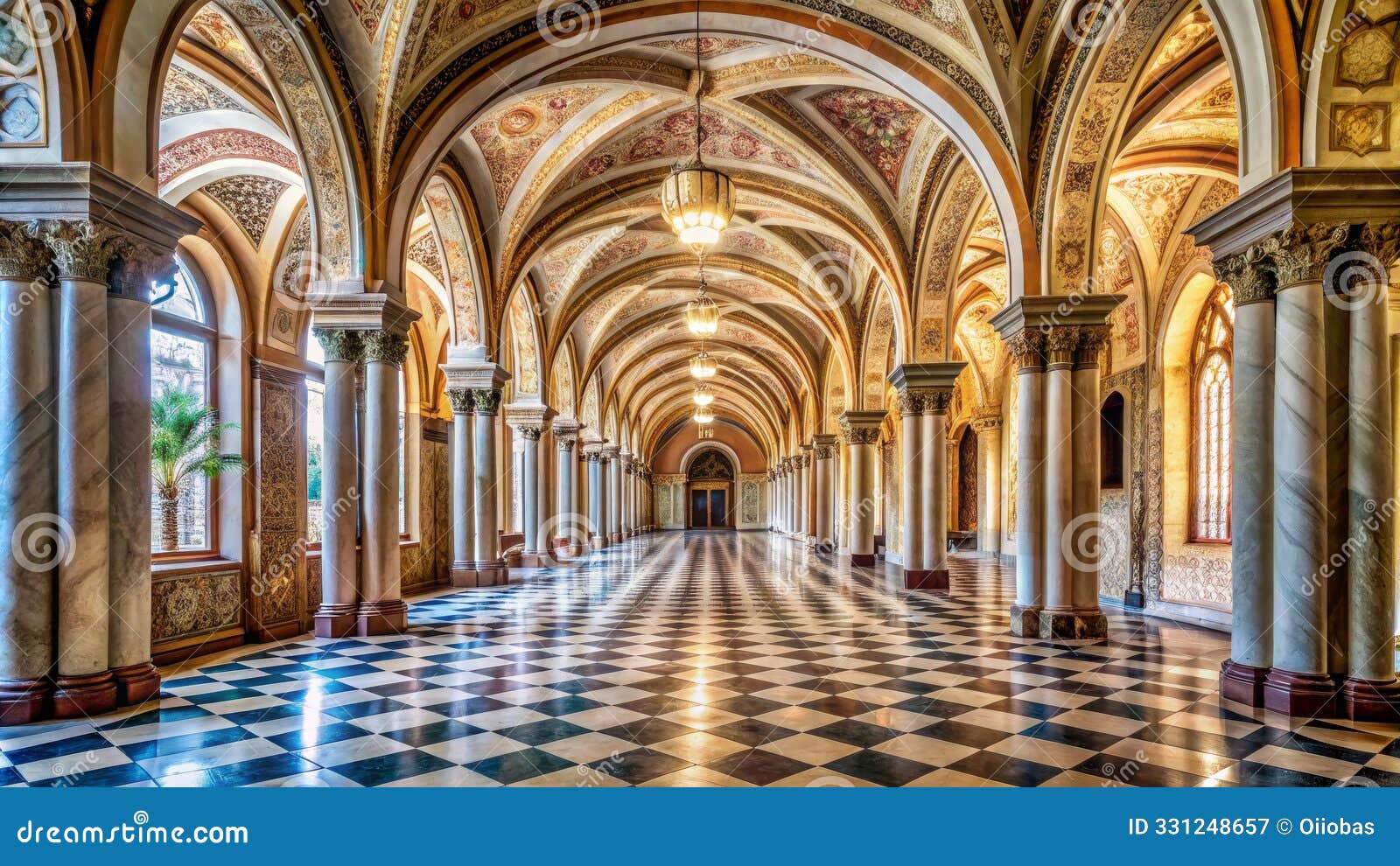 A Glimpse into a Grand Hall Arched Ceiling and Checkerboard Floor ...