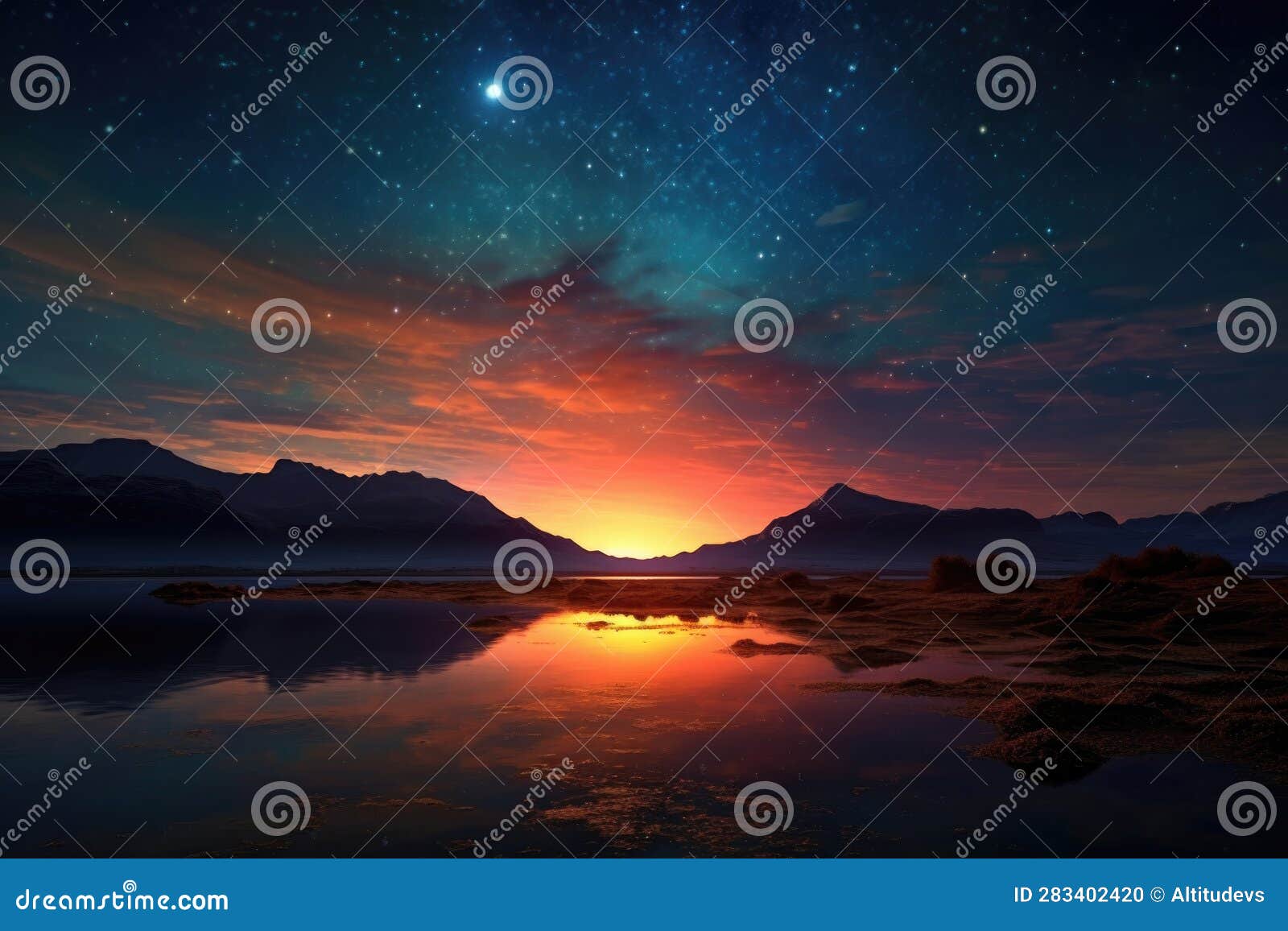 Glimpse of the Milky Way during a Sunset on a Distant Planet Stock ...